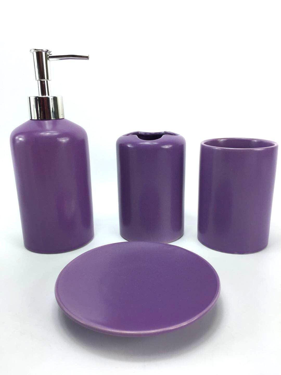 WPM 4 Piece Ceramic Bath Accessories Set, Purple - Walmart.com