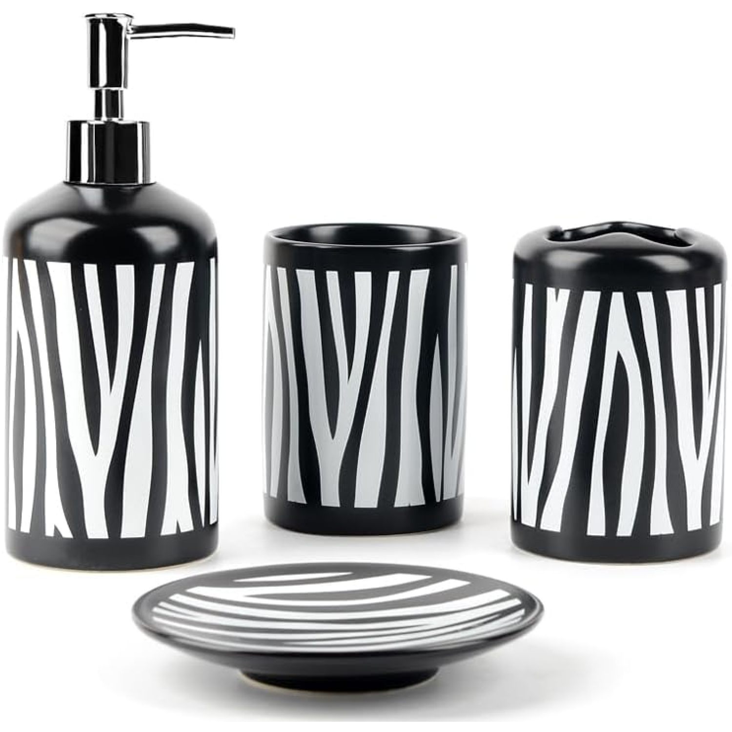 WPM 4 Piece Ceramic Bathroom Accessories Set - Zebra Print - Our ...