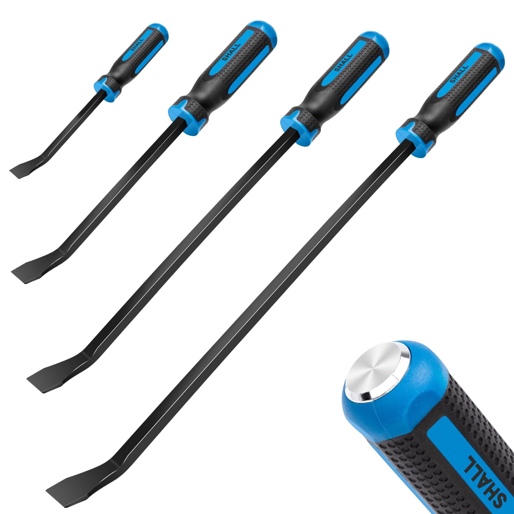 WPM 4-Piece Pry Bar Set, 8", 12", 18" and 24" Heavy Duty Pry Bar with ...