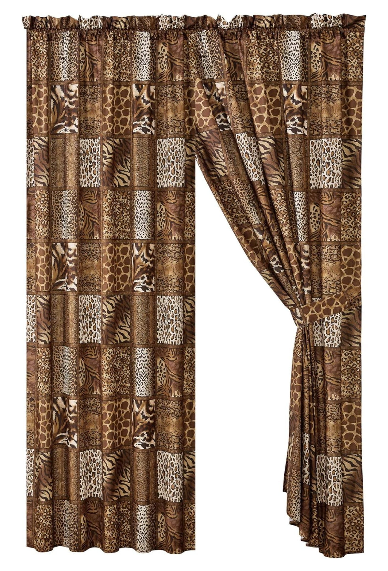 WPM 4 Piece Safari Animal Print Window Curtain Set, Chocolate Brown ...
