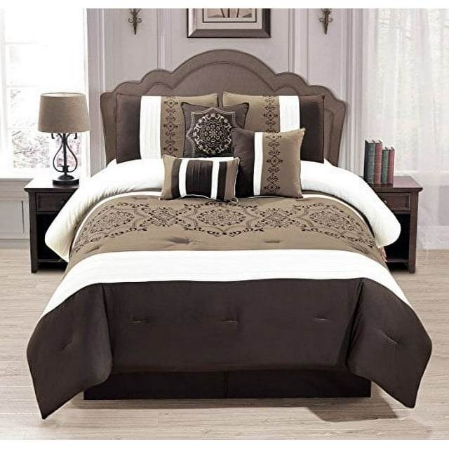 WPM 7 Pieces Complete Bedding Ensemble Brown taupe Victorian print ...