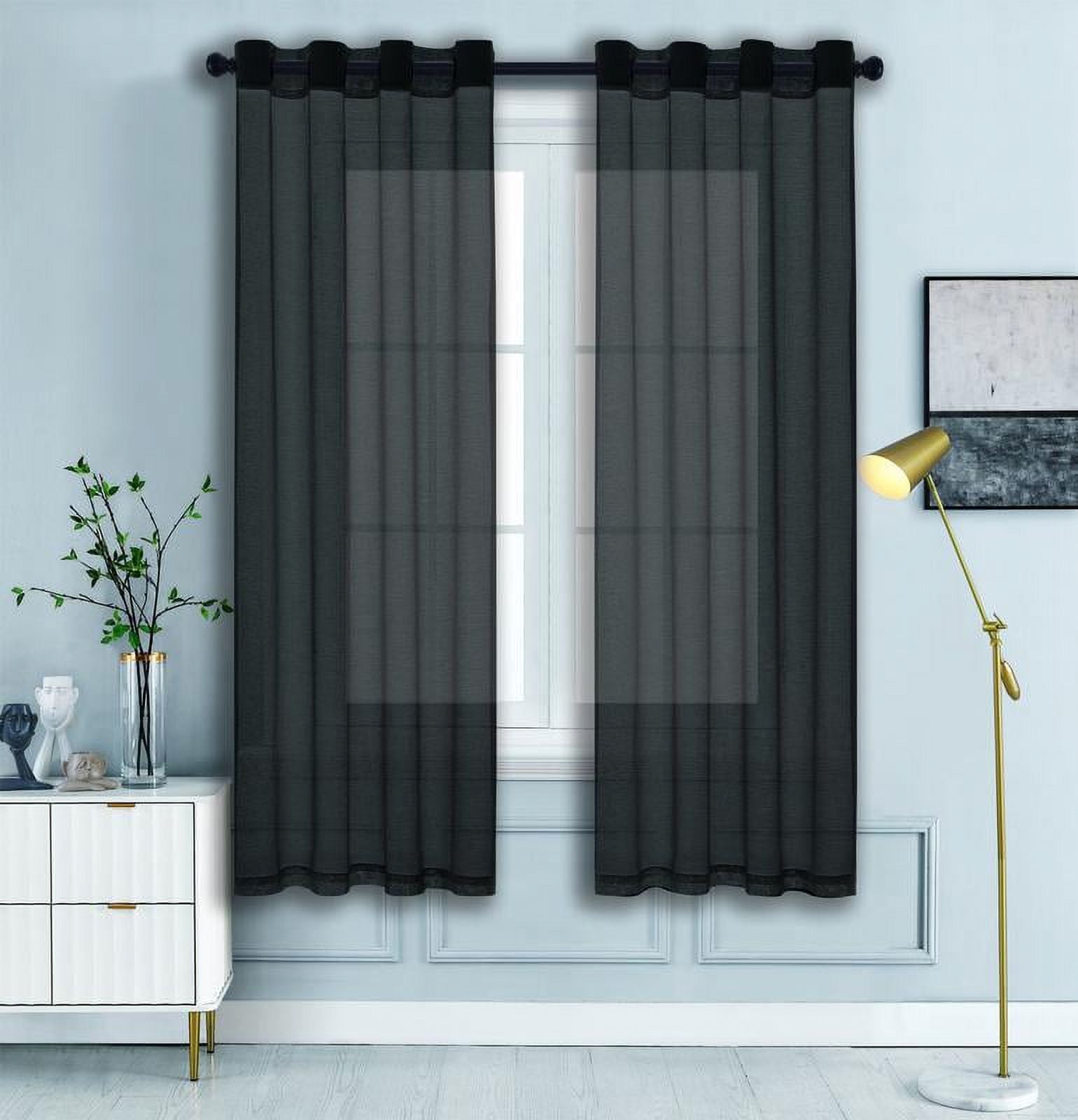 WPM Black Sheer Window Curtain Panels, 54” x 63”, 2 Panels, Polyester ...