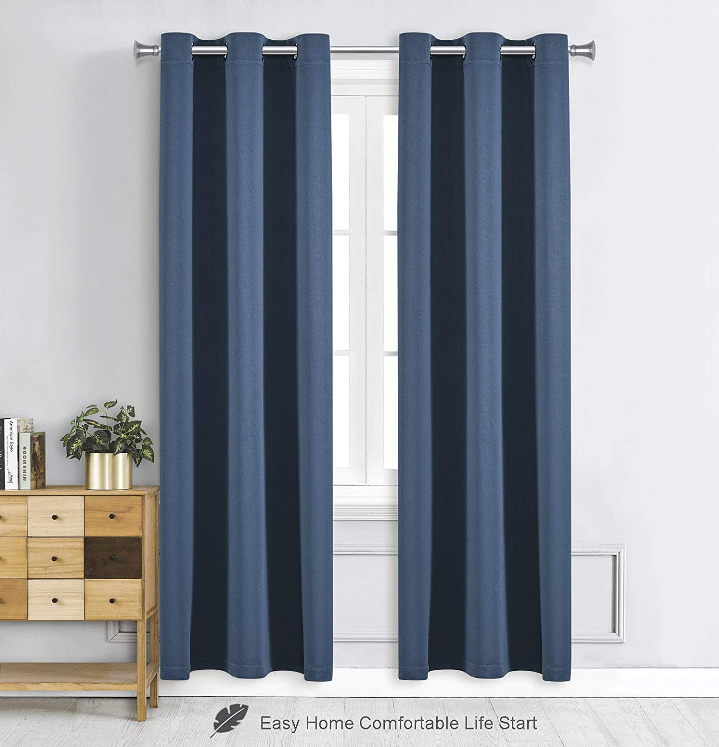 WPM Thermal Insulated Navy Blue Grommet Blackout Curtains, 42” x 84” (2 ...