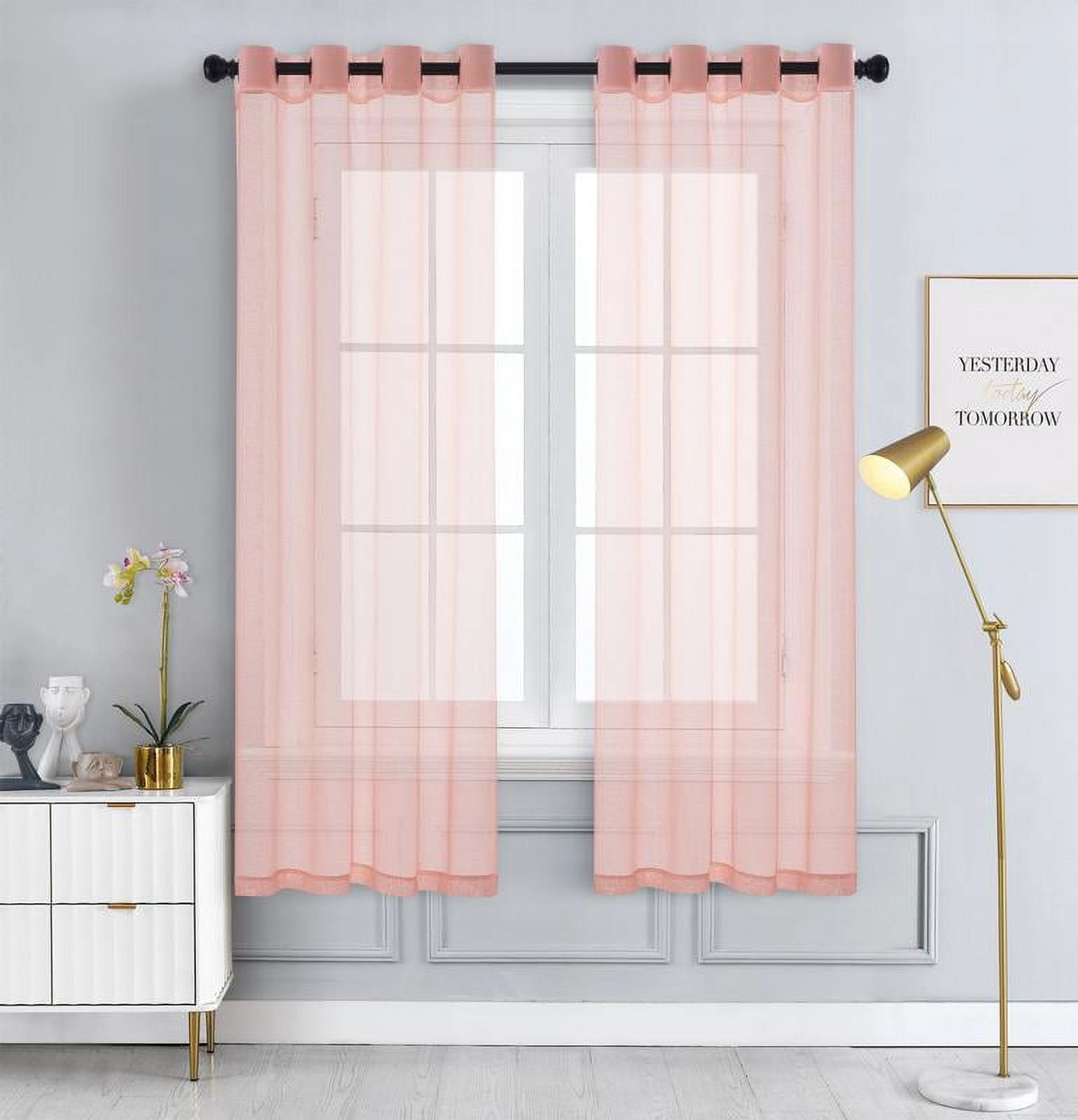 WPM Blush Rose Pink Sheer Window Curtain Panels for Bedroom, Kitchen ...