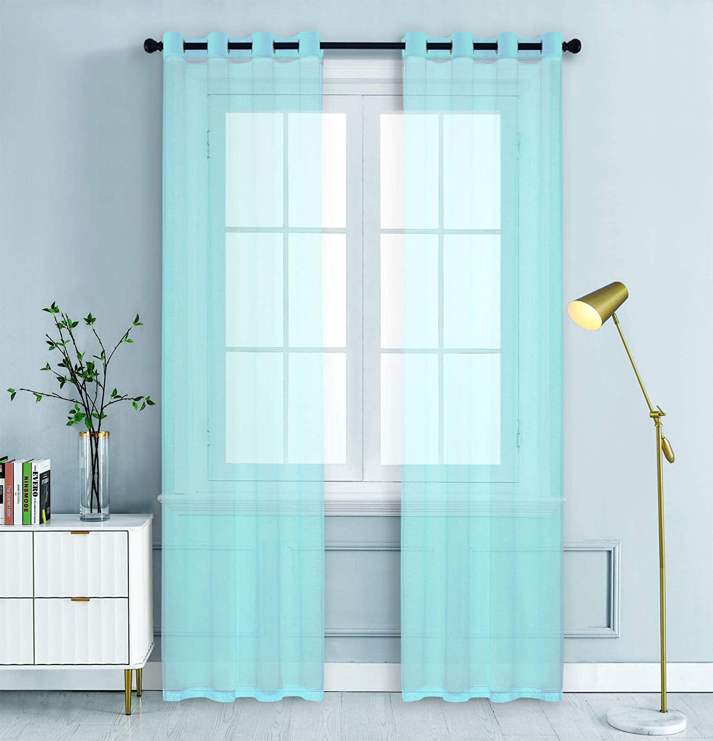 WPM Frozen Blue Sheer Window Curtain Panels for Bedroom, Kitchen, Kids ...