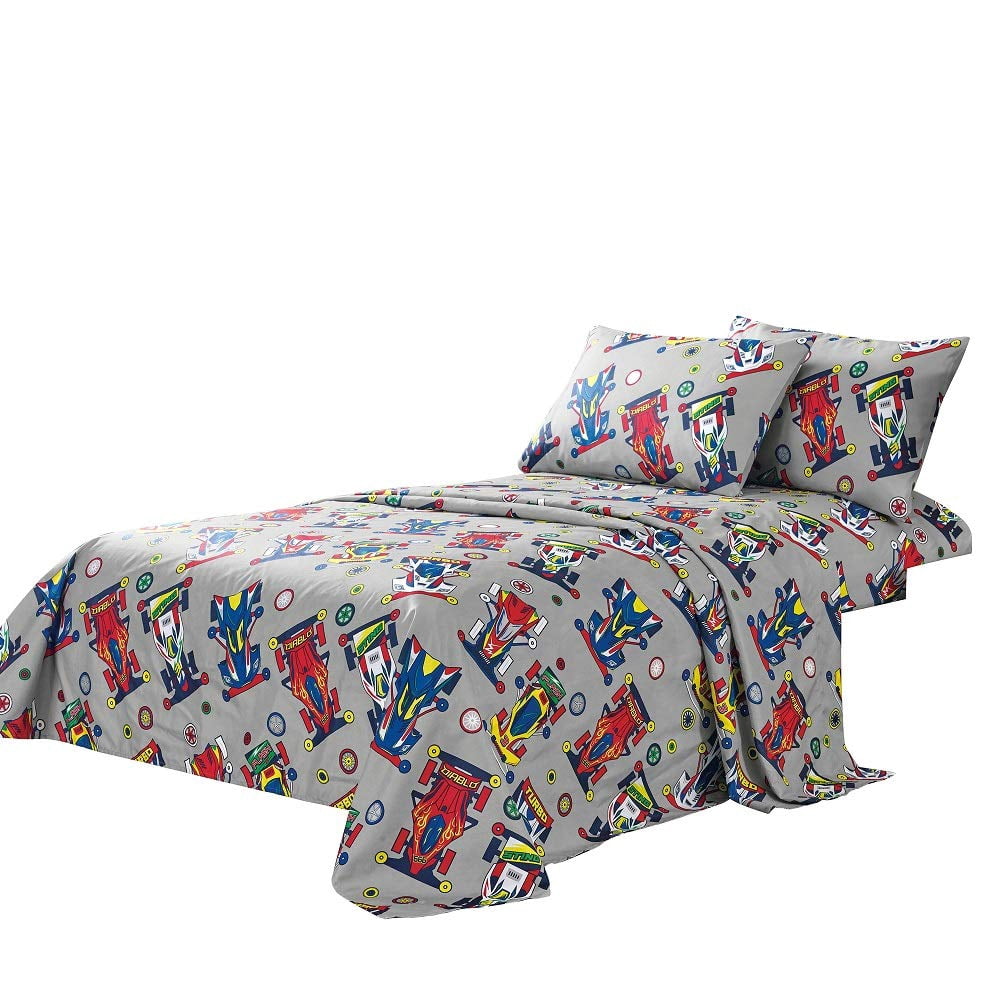 WPM Kids Collection 3-Piece 1800 Thread Count Race Car Bed Sheet Set ...