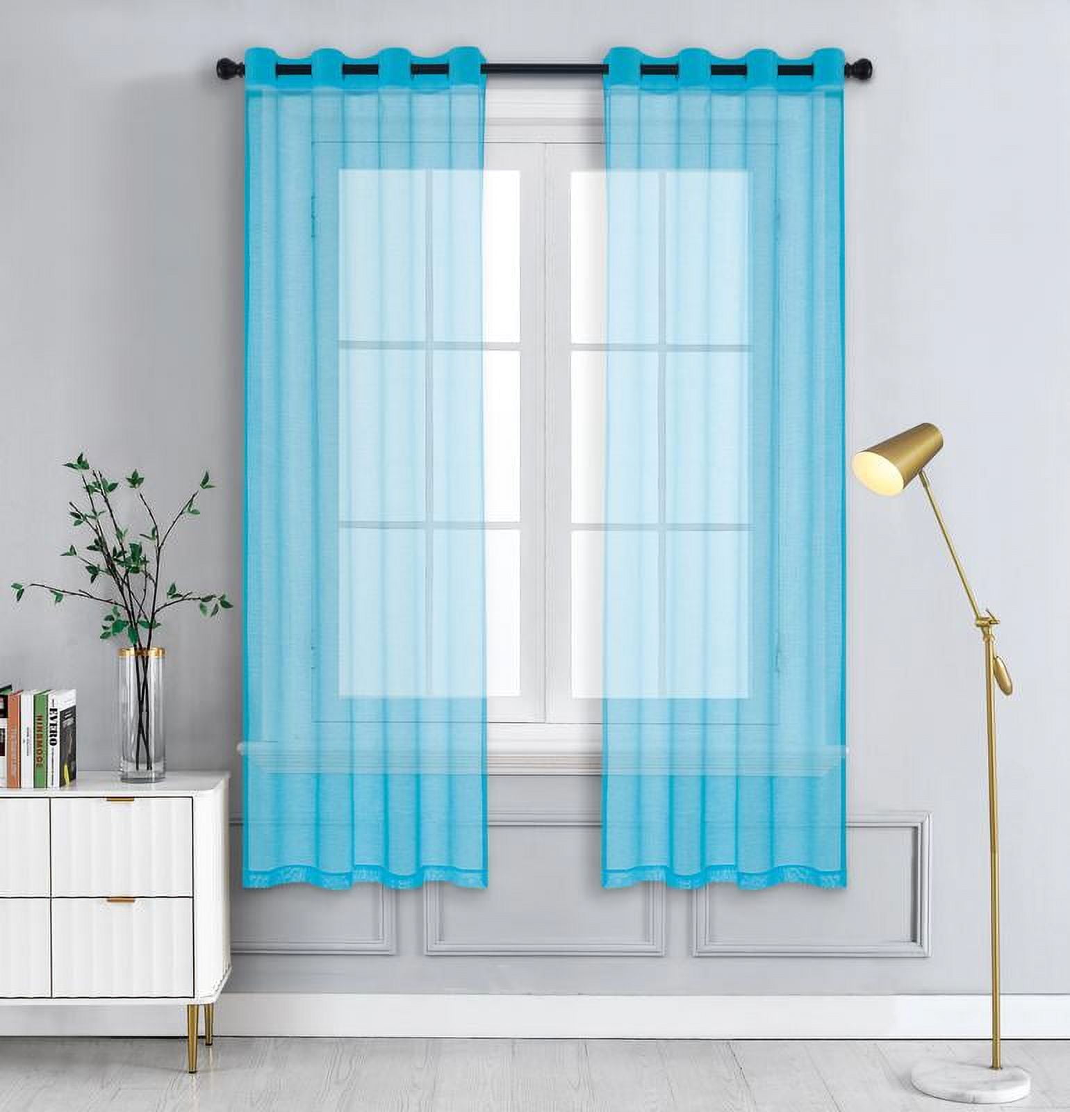 WPM Turquoise Sheer Window Curtain Panels for Bedroom, Kitchen, Kids ...