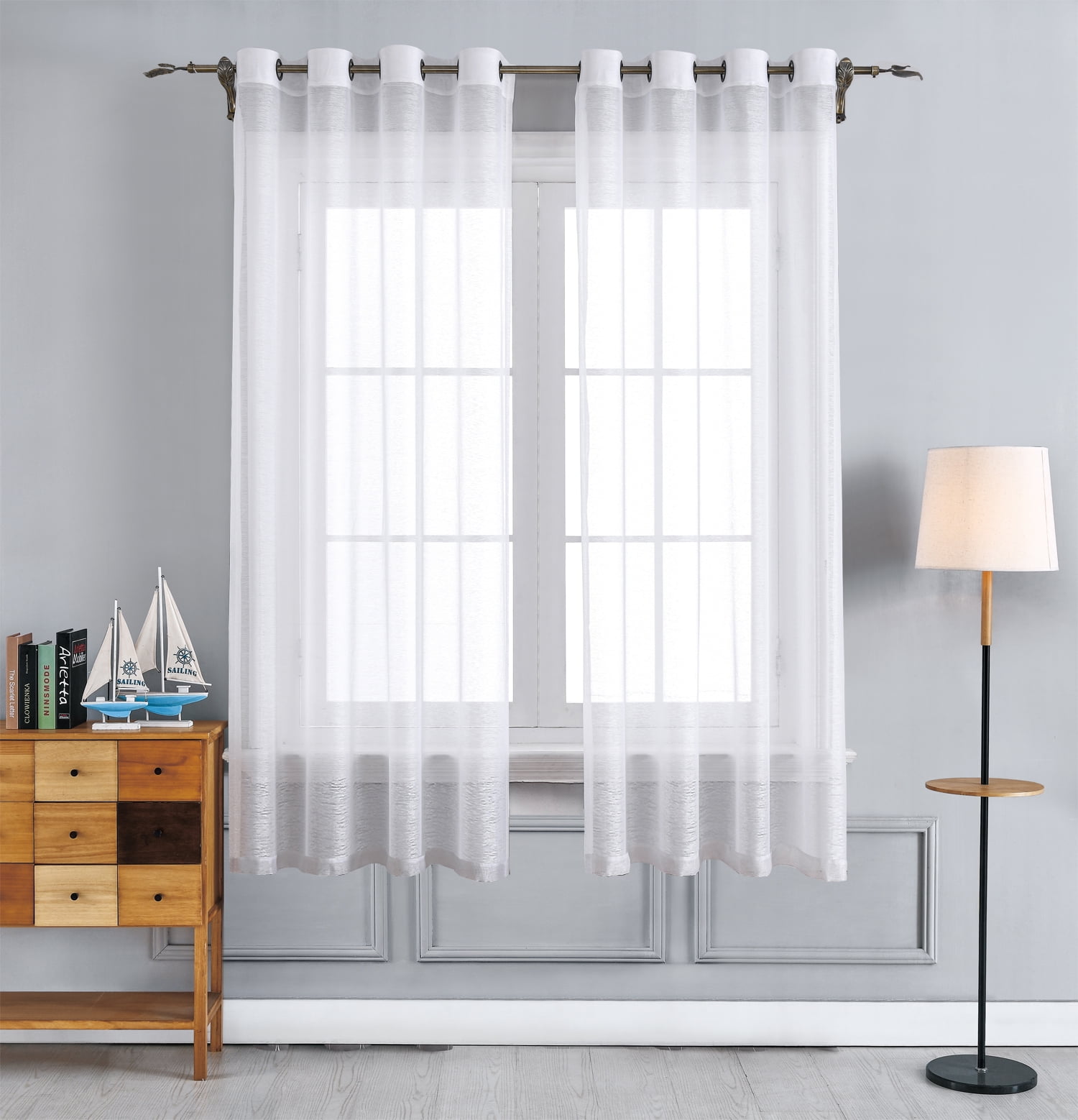 WPM White Sheer Window Curtain Panels for Bedroom, Kitchen, Kids Room ...