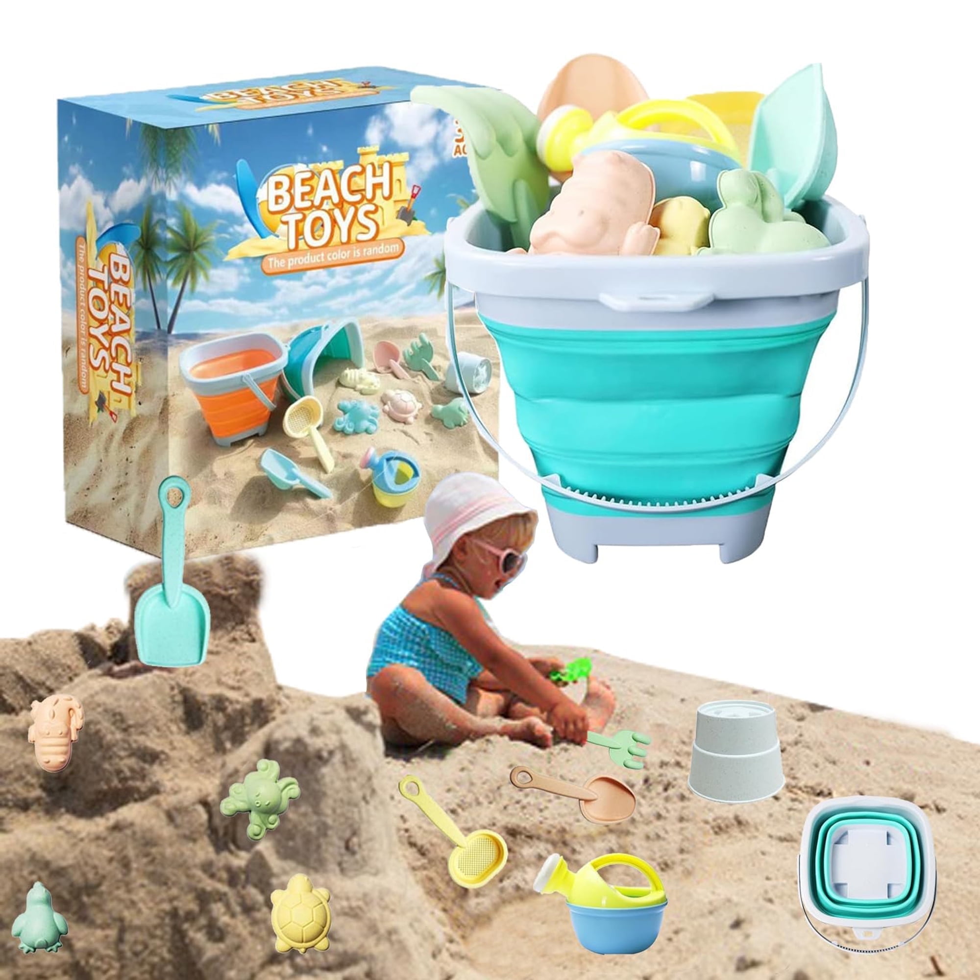 WPOHM Beach Toys, 11 Pcs Sand Toys, Beach Toys Set with Collapsible ...