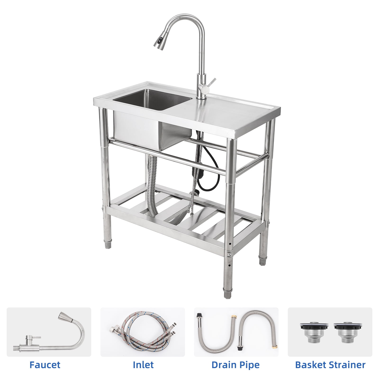 WPOND 30" Freestanding Utility Sink with Hot and Cold Faucet, Stainless ...