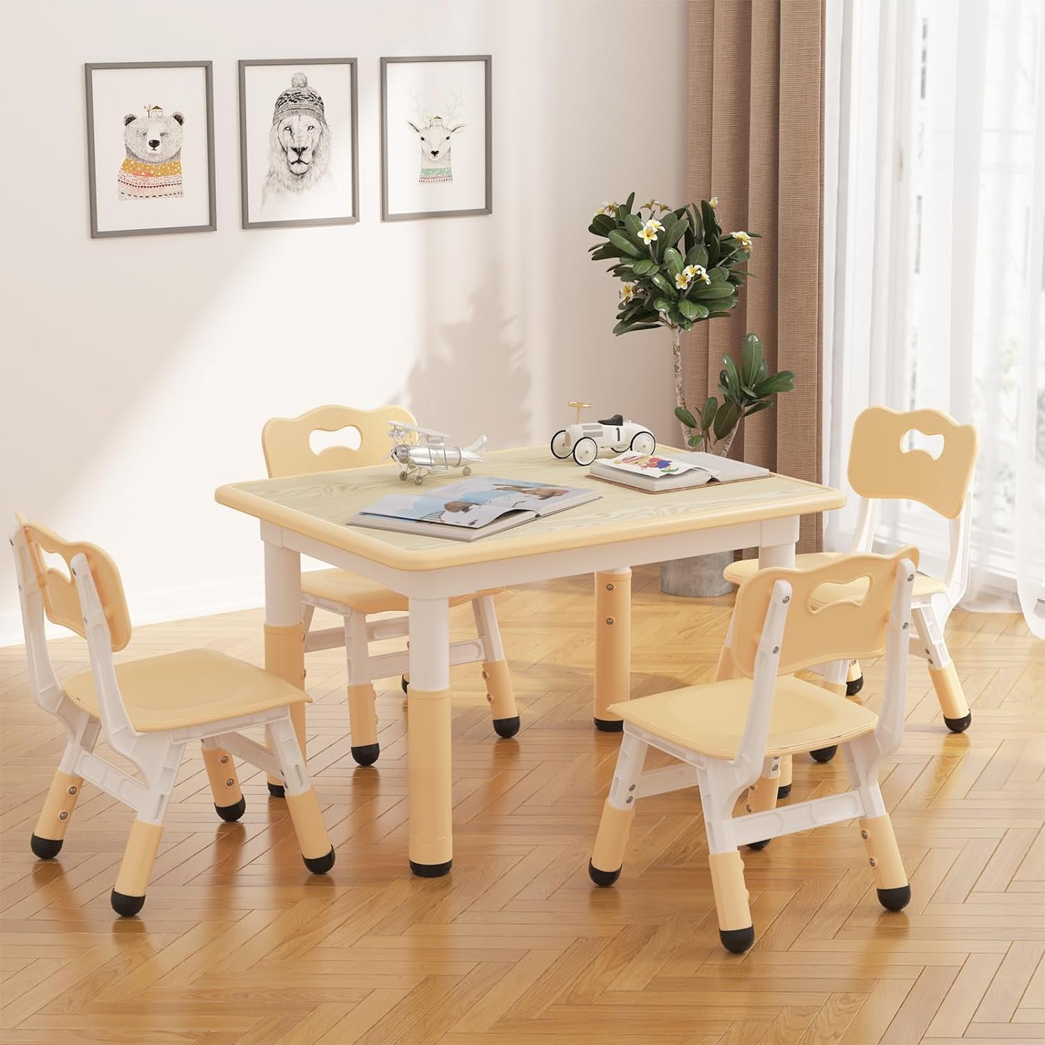 COZONY Adjustable Kids Table & 4 Chairs Set, 4 in 1 Toddler Activity ...