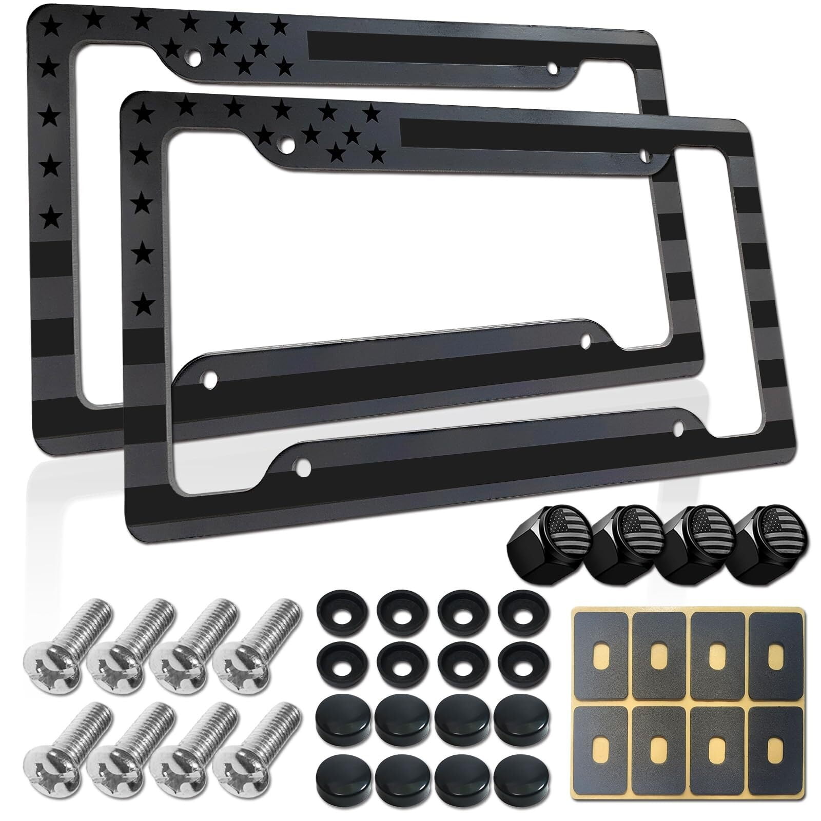 WQ Black American Flag License Plate Frames- 2 Pack Front Rear ...