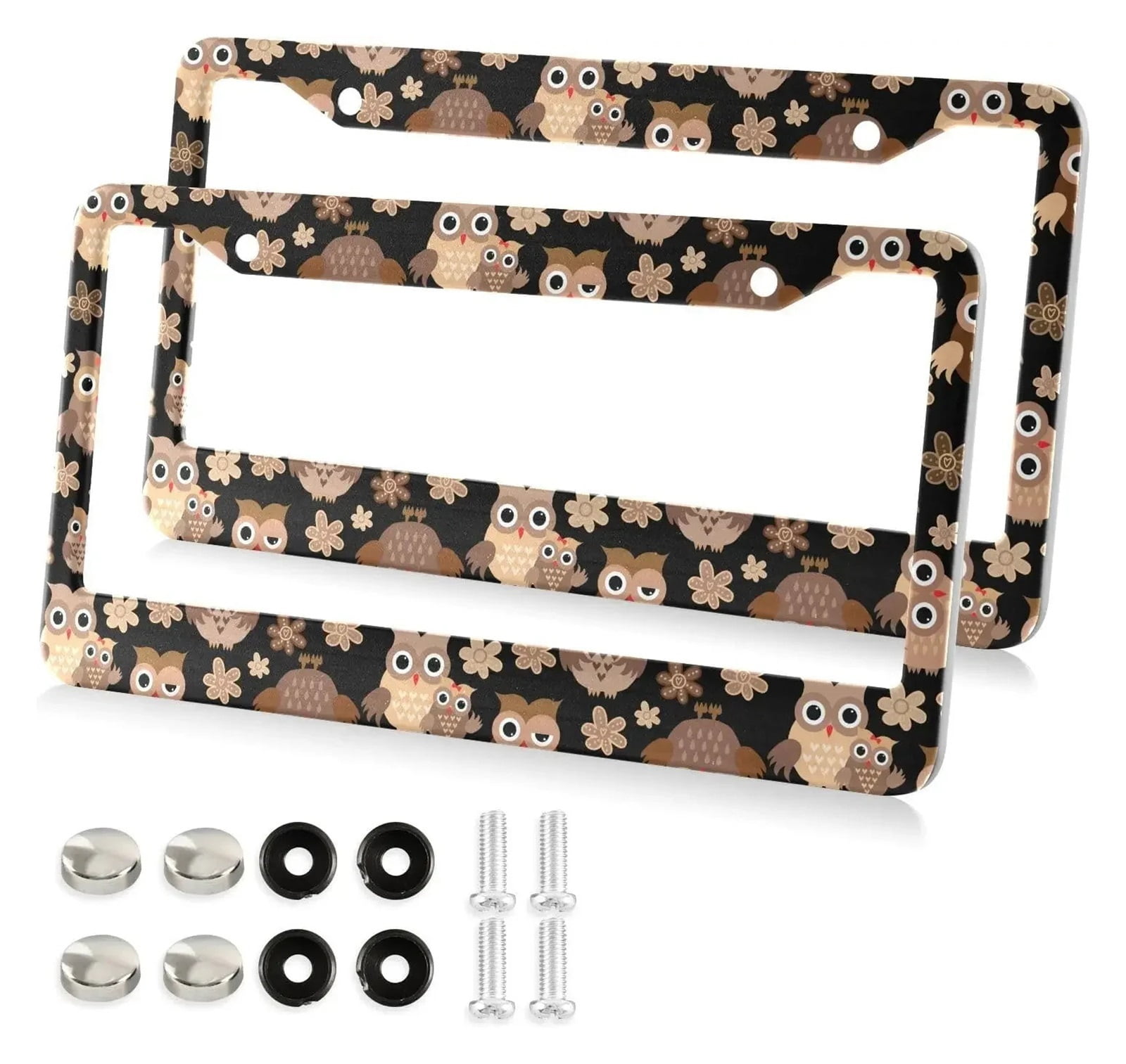 WQ Cute Owl License Plate Frame Decorative Aluminum Car Tag Frames 2 ...
