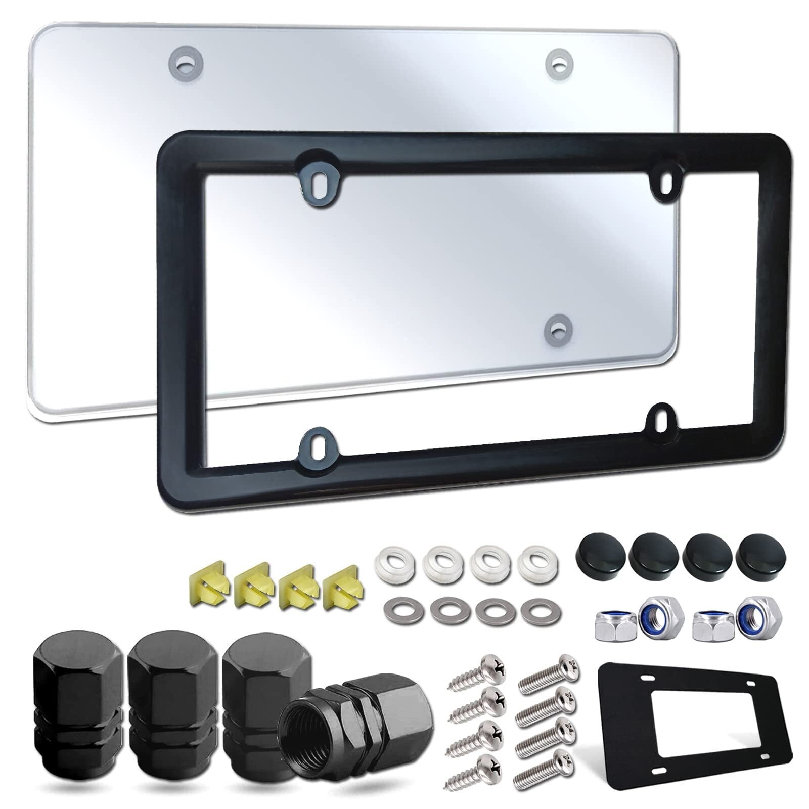 WQ License Plate Frame Cover- Clear Flat Protective Cover & Black ...