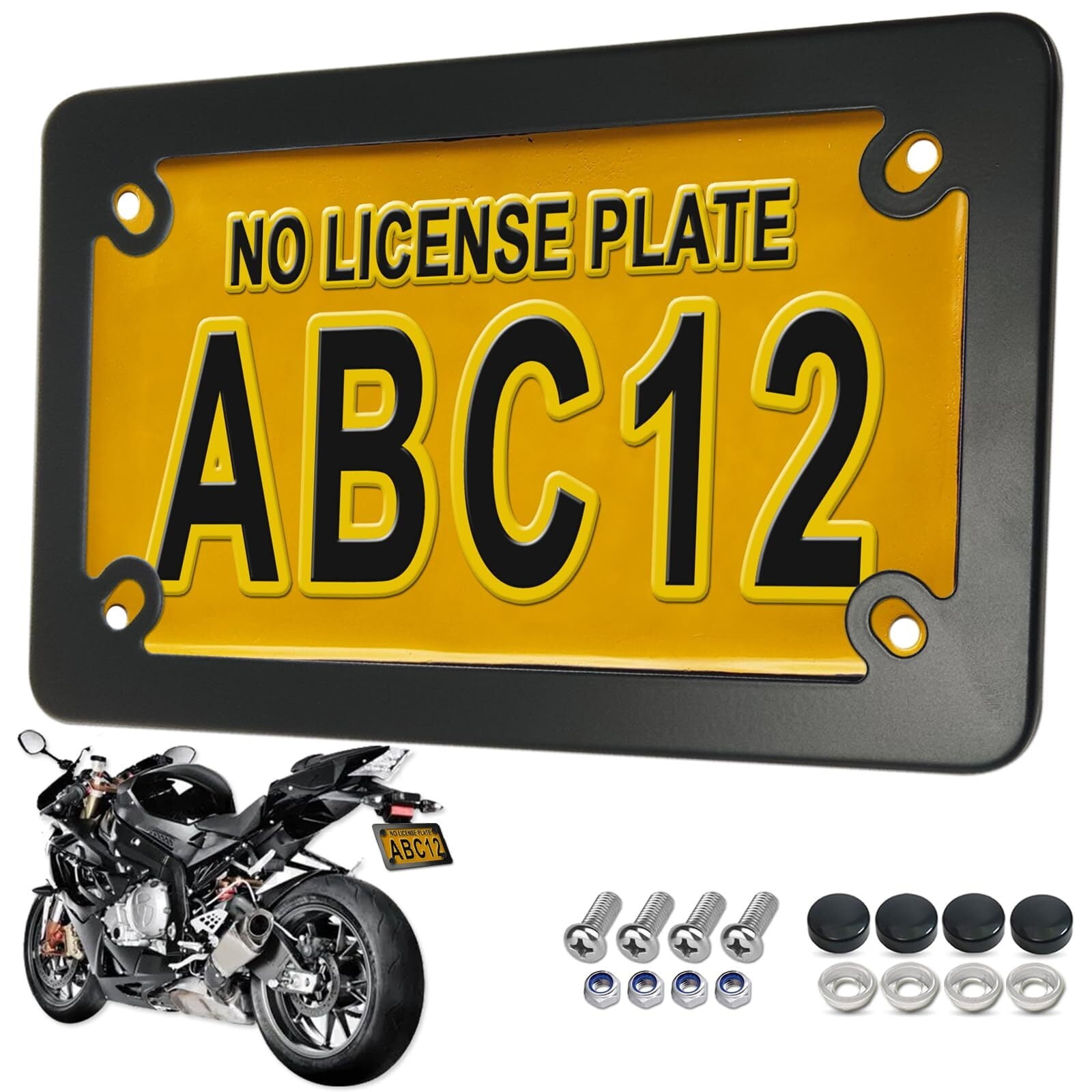 WQ Motorcycle License Plate Frame,Matte Black Stainless Steel Tag ...