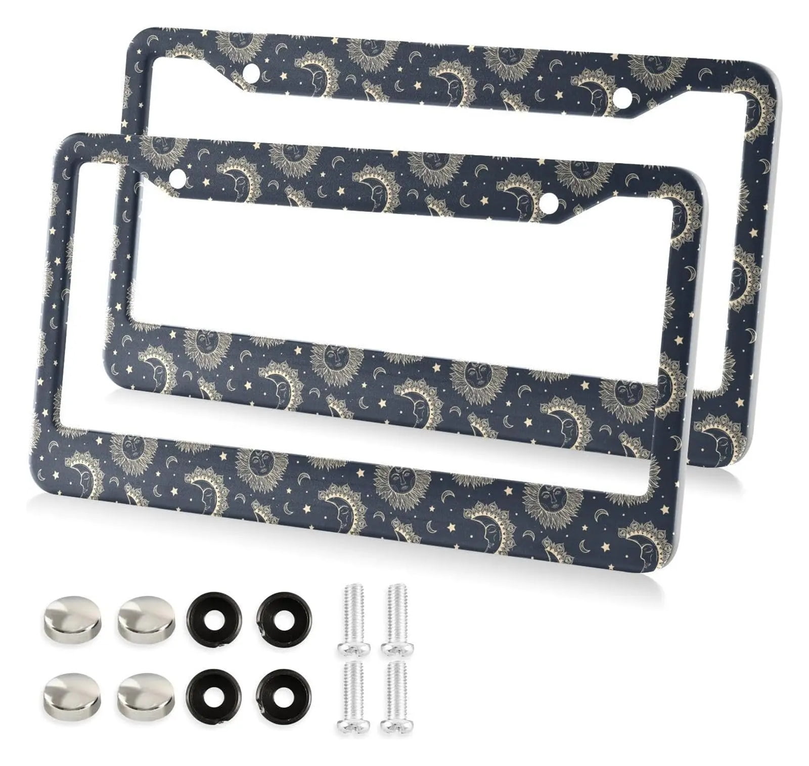 WQ Sun and Moon License Plate Frame Decorative Aluminum Car Tag Frames ...