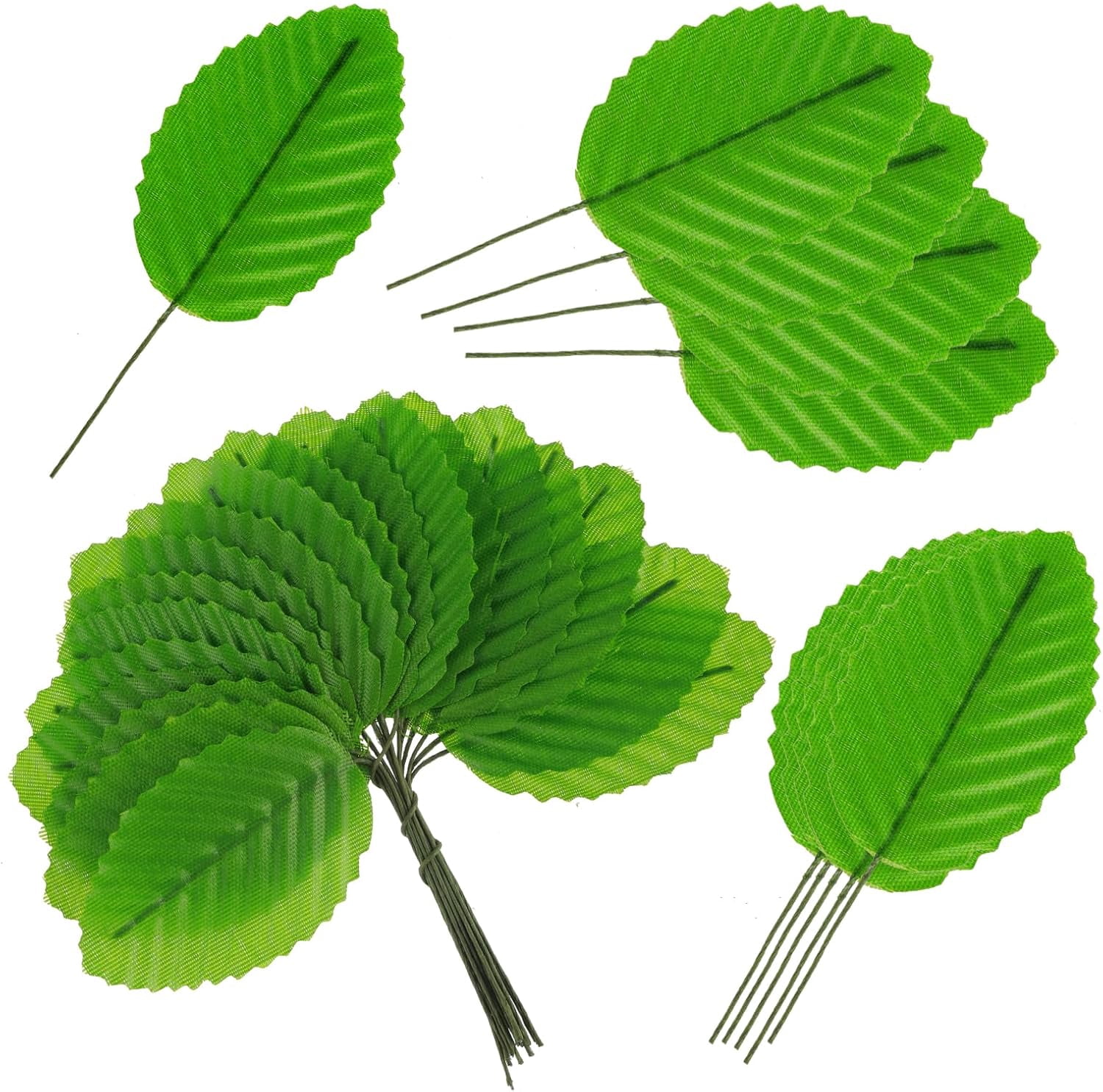 WQBLQH 200 Pcs Green Silk Artificial Leaves - Fake, Faux Wired Single ...
