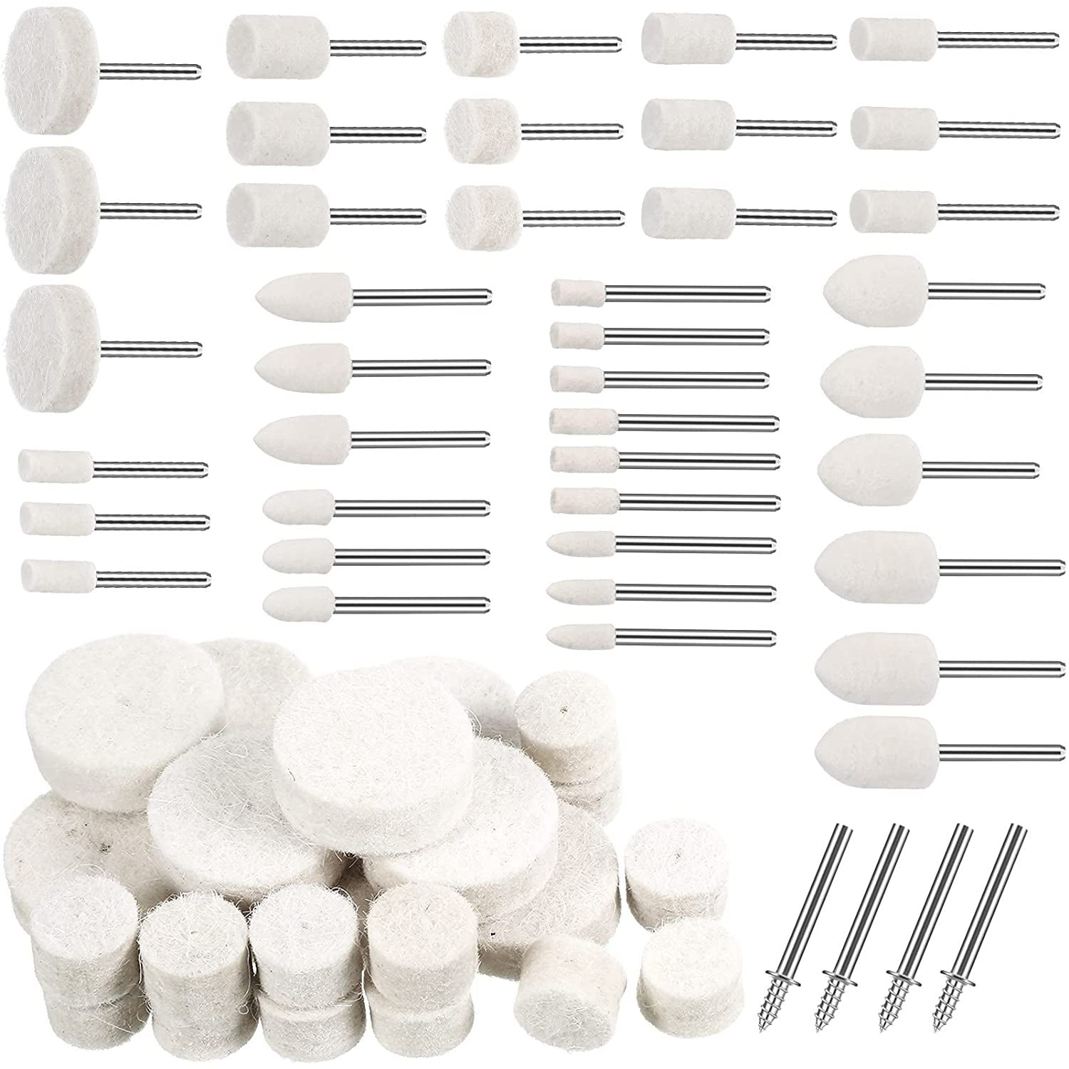 WQBLQH 64 Pcs Wool Felt Polishing Tips Wheel Polishing Bits Buffing ...