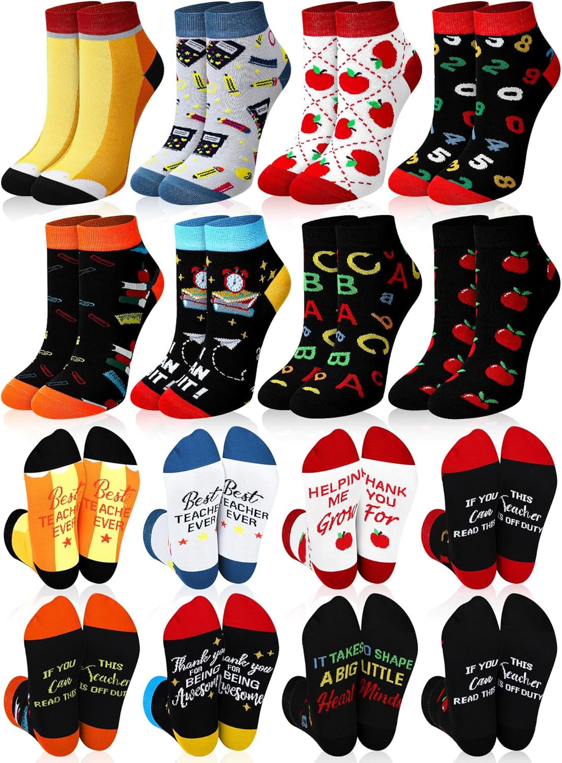 WQBLQH 8 Pairs Novelt Teacher Appreciation Gift Teacher Socks for Women ...