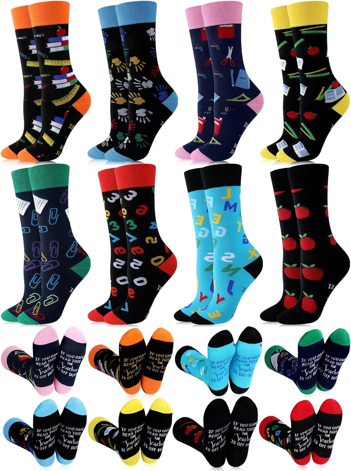 WQBLQH 8 Pairs Teacher Socks for Women Men Novelt Crew Socks Teacher ...