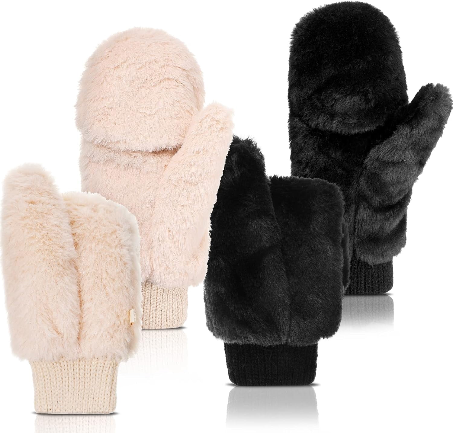 WQBLQH Faux Fur Mittens Fingerless Gloves Convertible Gloves Fluff ...