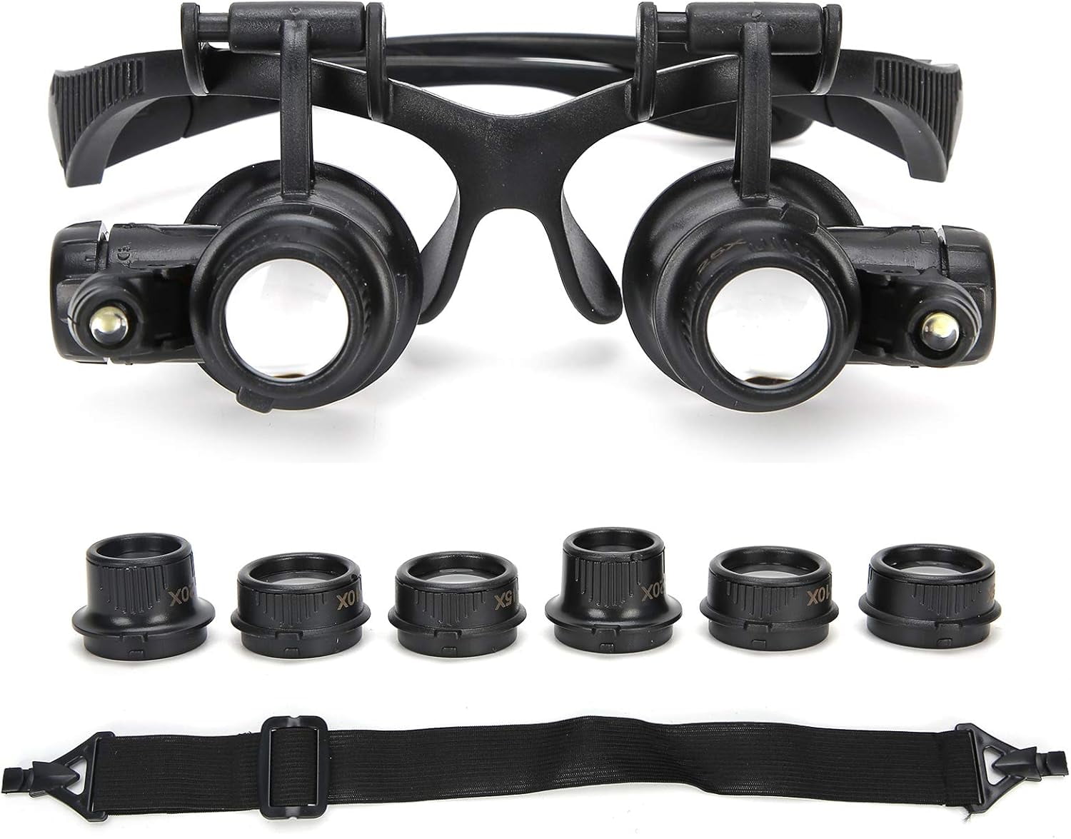 WQBLQH Head Mount Magnifing Glass with LED Light, 10x 15x 20x 25x Hands ...