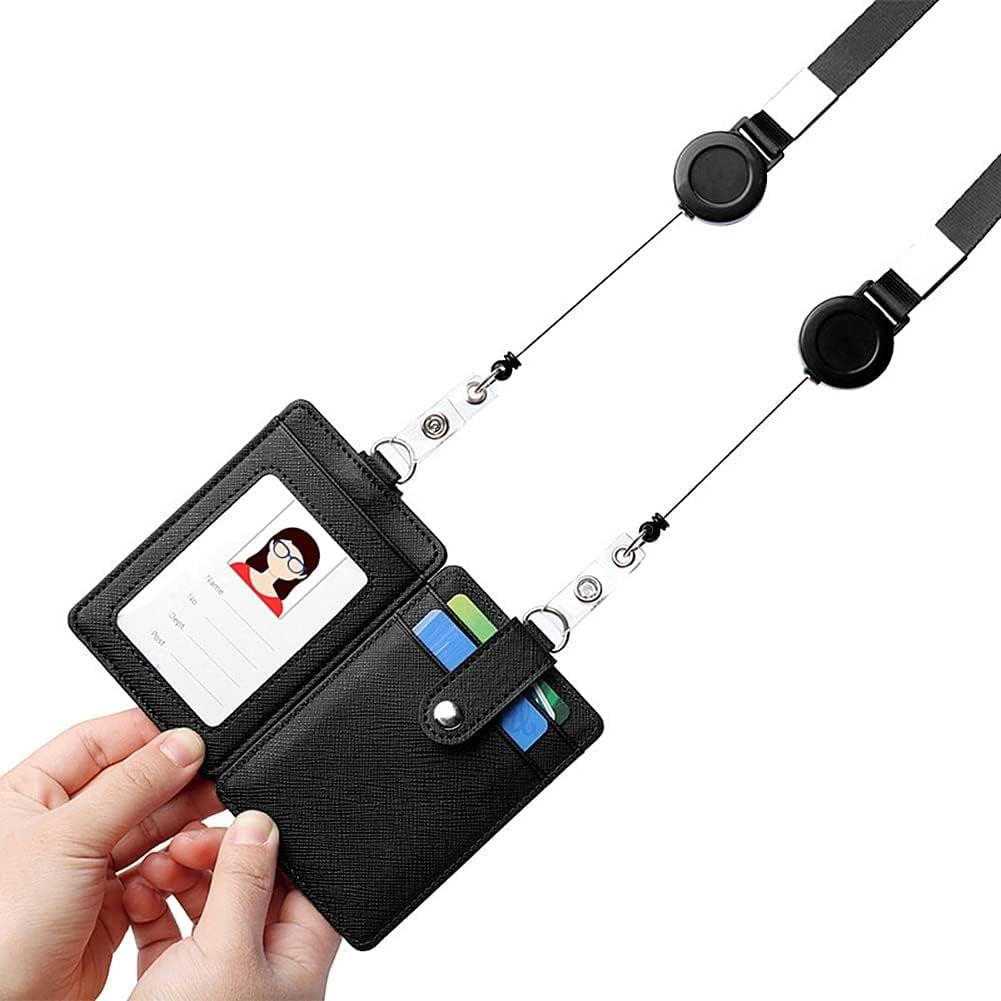 WQBLQH ID Badge Holder with Retractable Lanard, Vertical Heav Dut PU ...