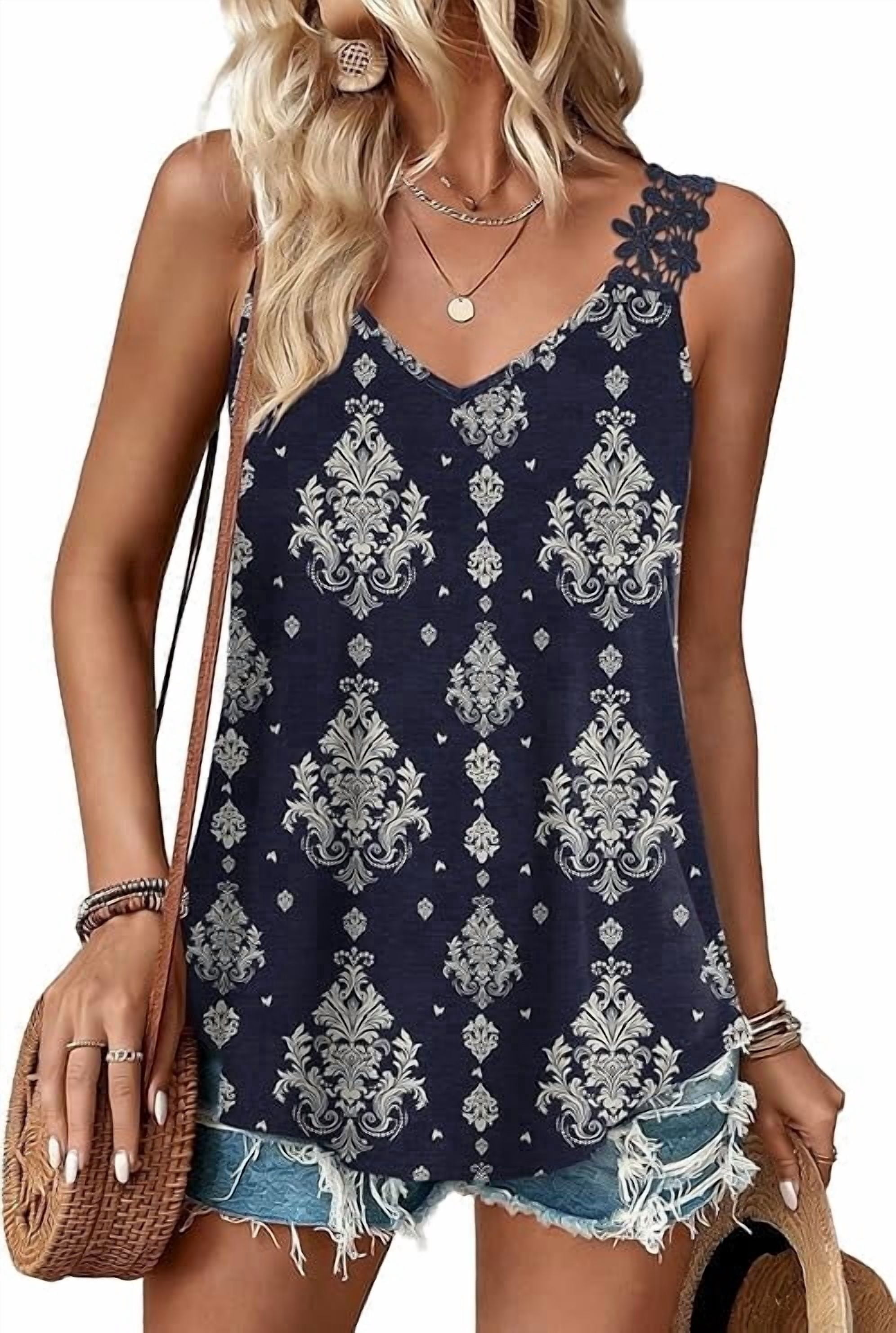 WQD Tank Tops for Women Spring Fashion Sleeveless V Neck Lace Tops ...