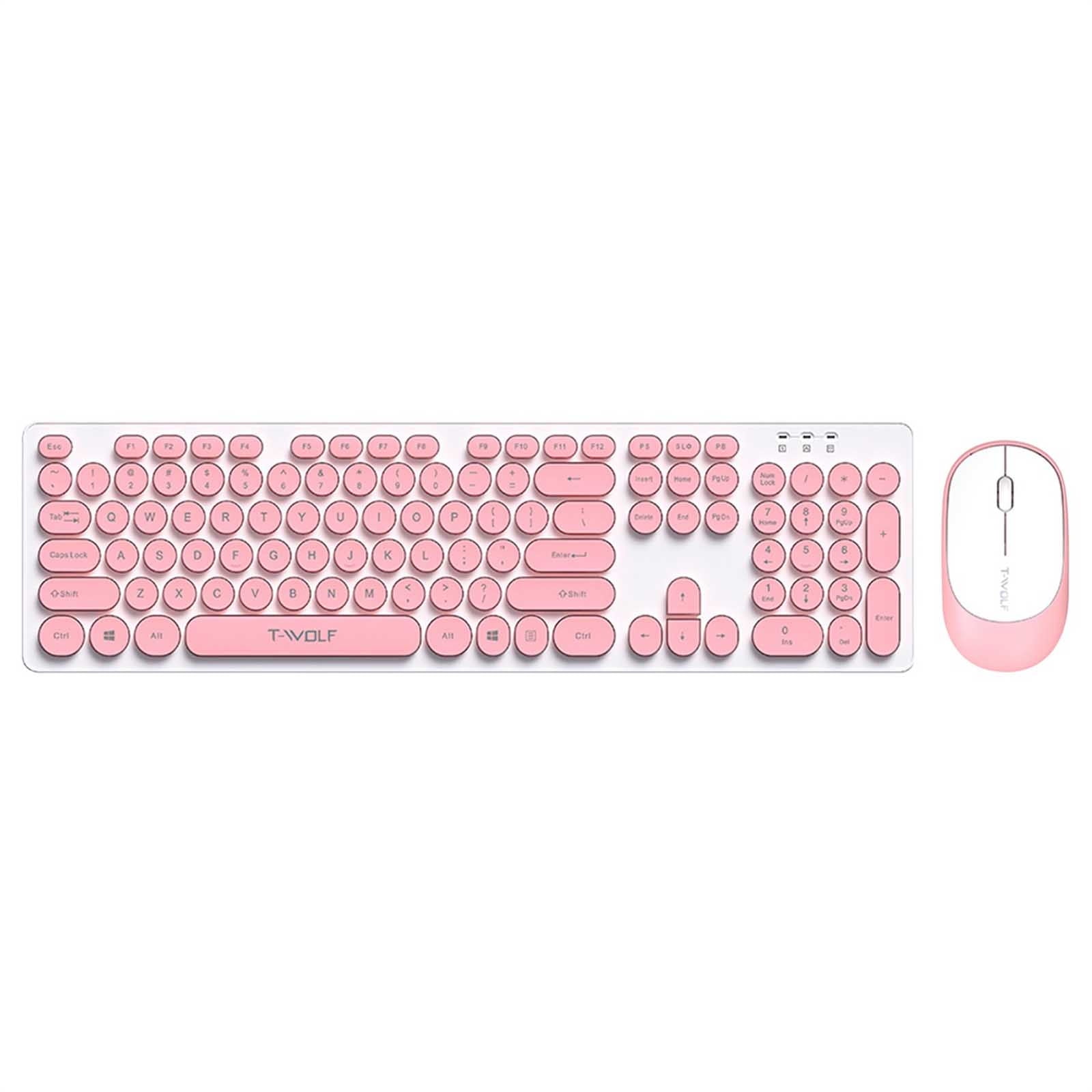 Wqjnweq Silent Wireless Keyboard And Mouse Combo Retro Round Keycap Ultra Thin 2 4ghz For