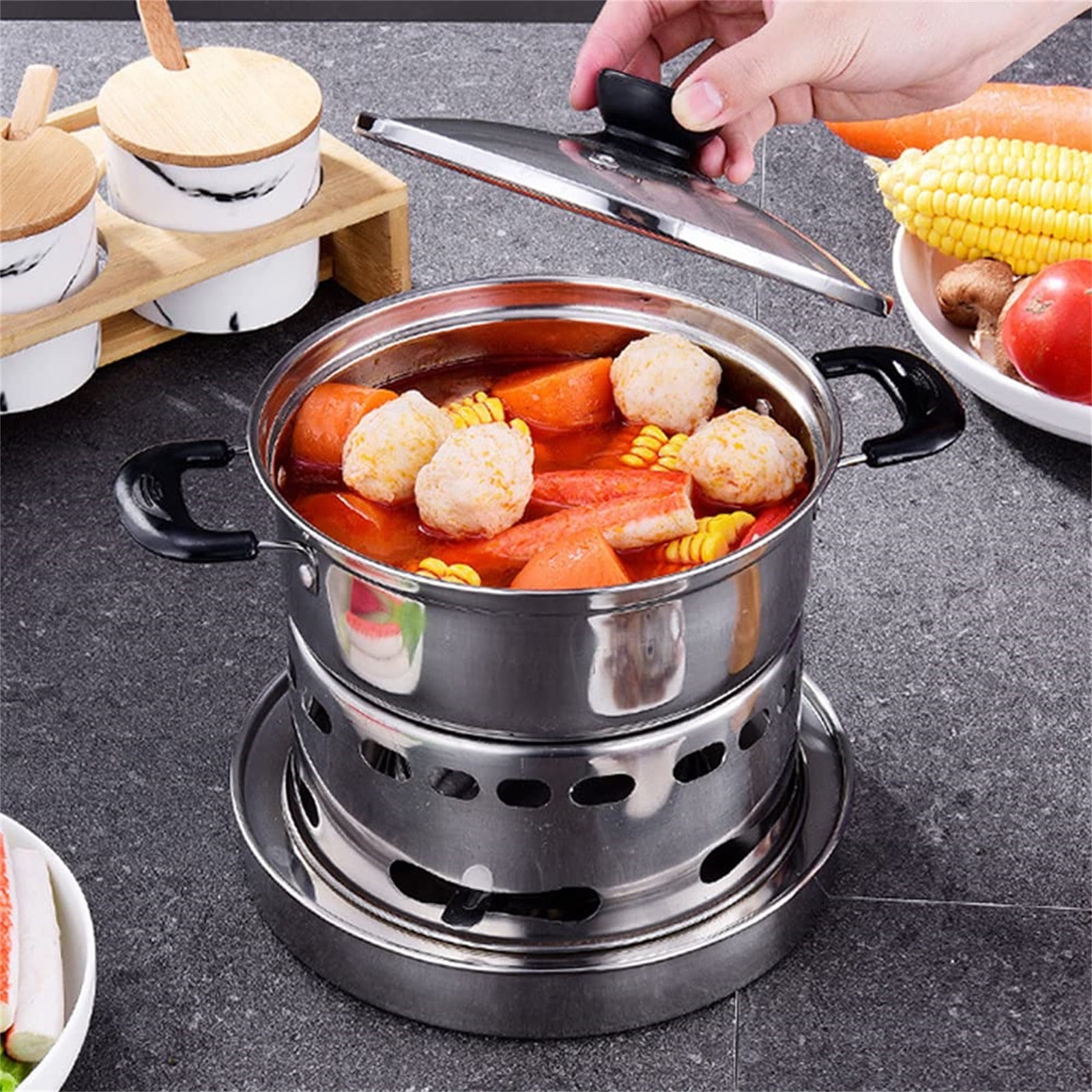 WQJNWEQ Cooker for Indoors, Stainless Steel Spirit Cooker, Portable ...
