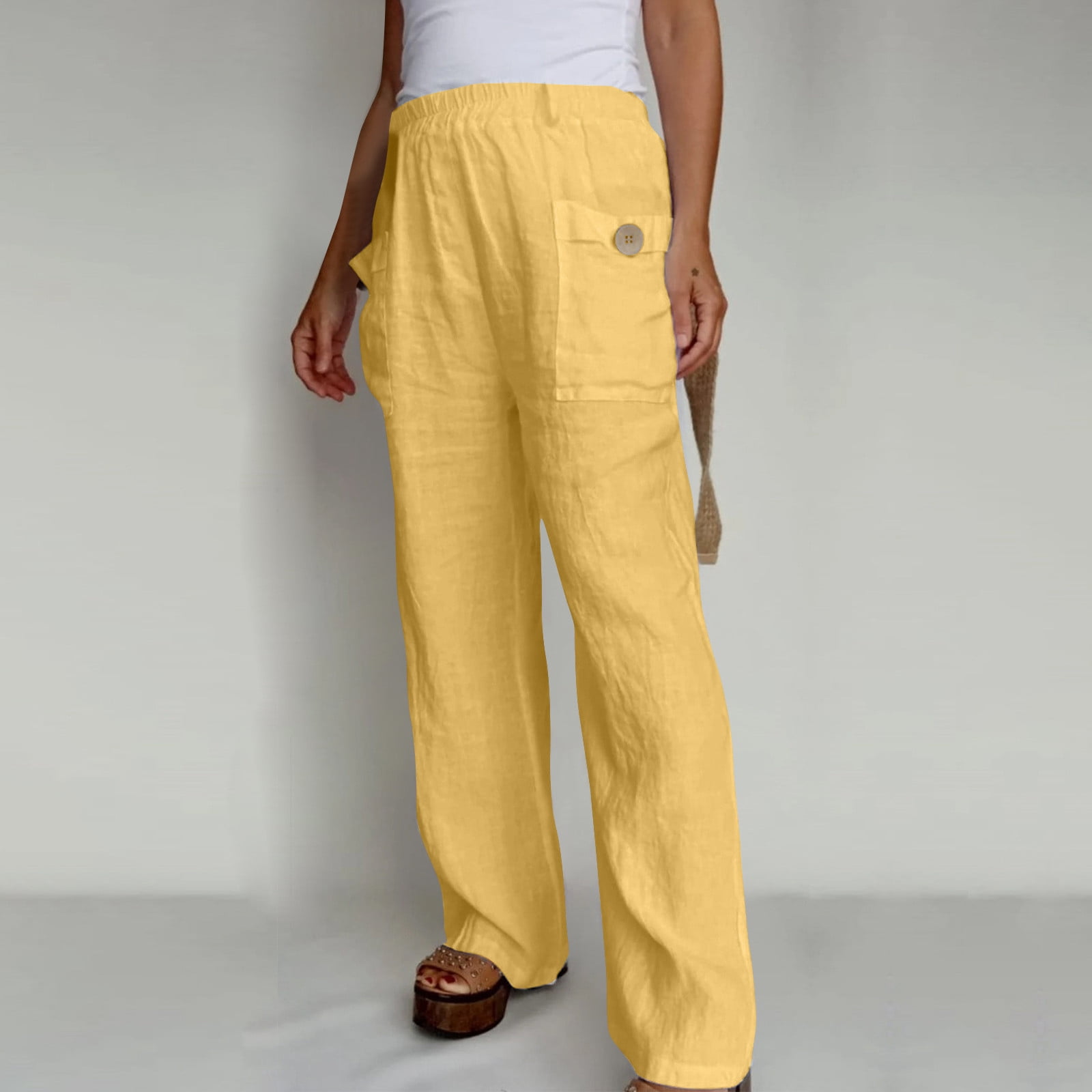 WQJNWEQ Elastic Waist Pants for Women Plus Size Wide Legs Ladies Solid ...