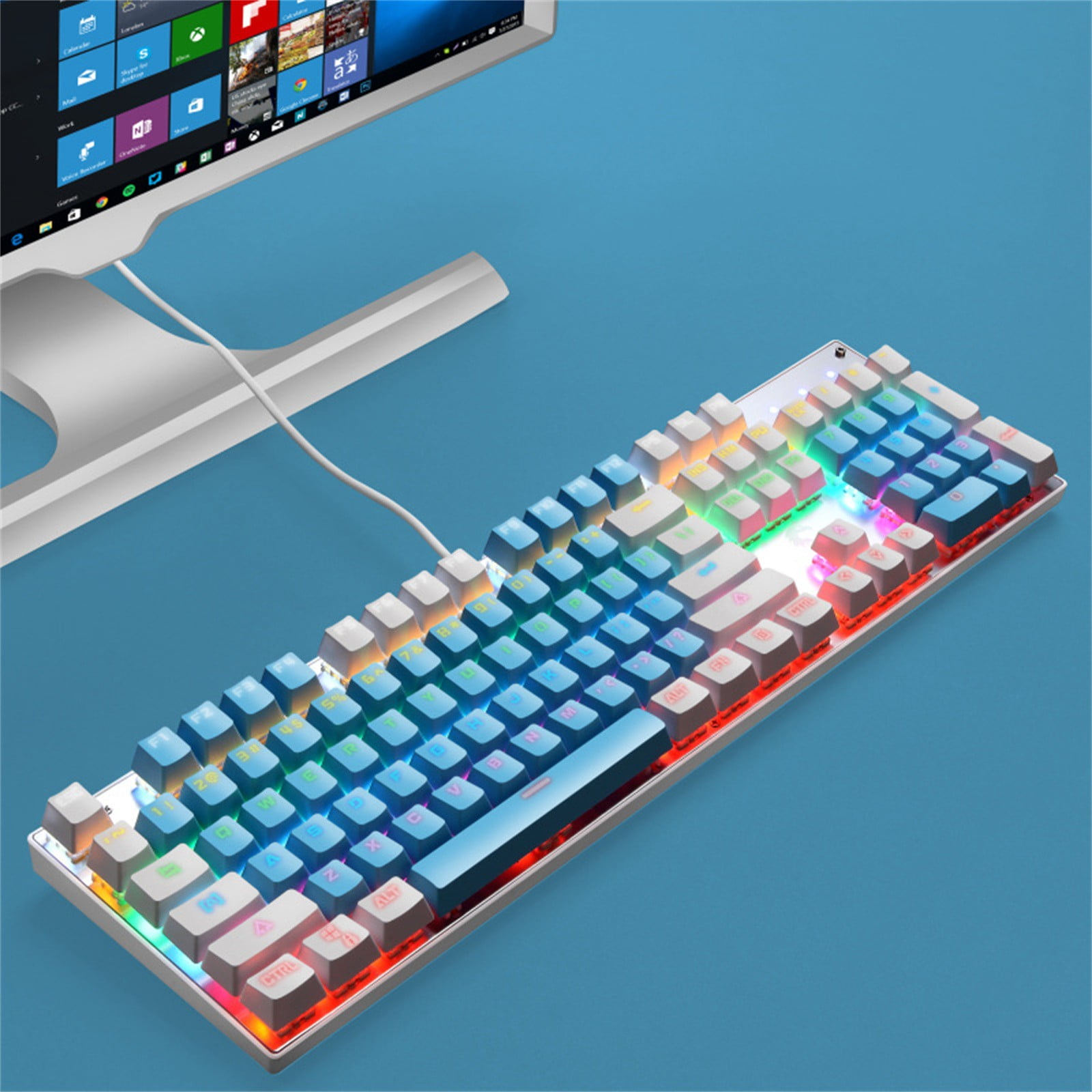 WQJNWEQ Mechanical Gaming Keyboard RGB LED Backlit Wired Keyboard with Blue Switches for Windows ...