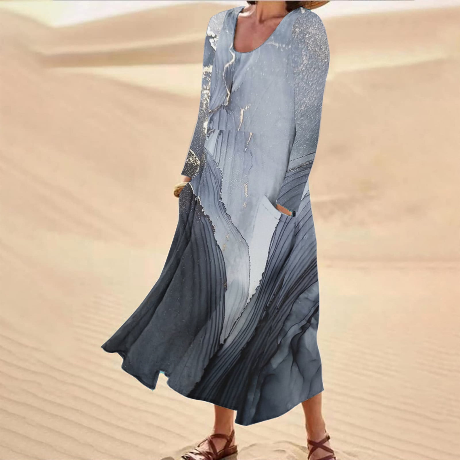 WQJNWEQ Sales Deals Womens Long Sleeve Dress Women‘s Summeres Printd ...