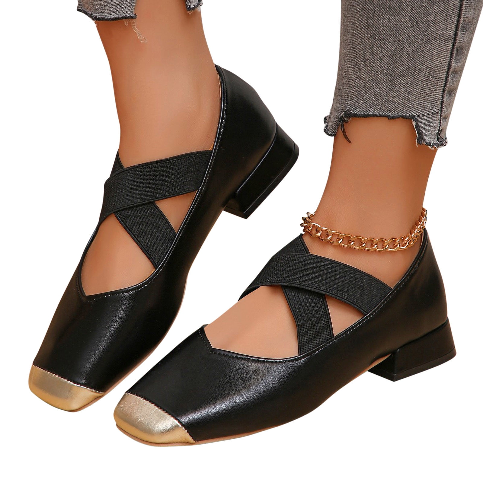 WQJNWEQ Sandals Women Mary Shoes Shallow Cut Rectangular toe one Foot ...