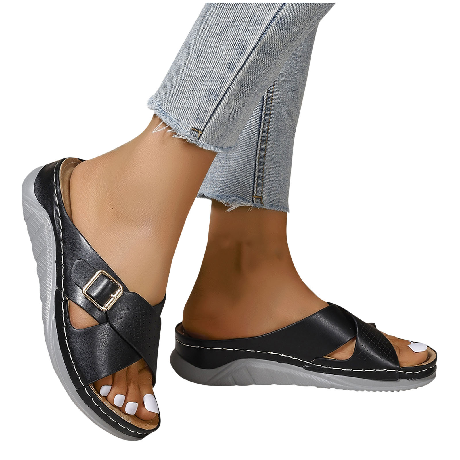 WQJNWEQ Sandals Women Summer New Slope Heel with European/American X ...