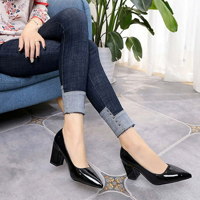 WQJNWEQ Shoes Women Fashion Pointed toe Chunky Heels High Heels Solid ...