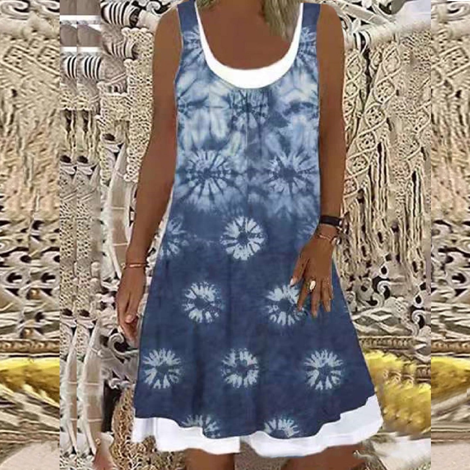 WQJNWEQ Sundresses for Women, Women Summer Casual Lace Sleeves V-Neck ...