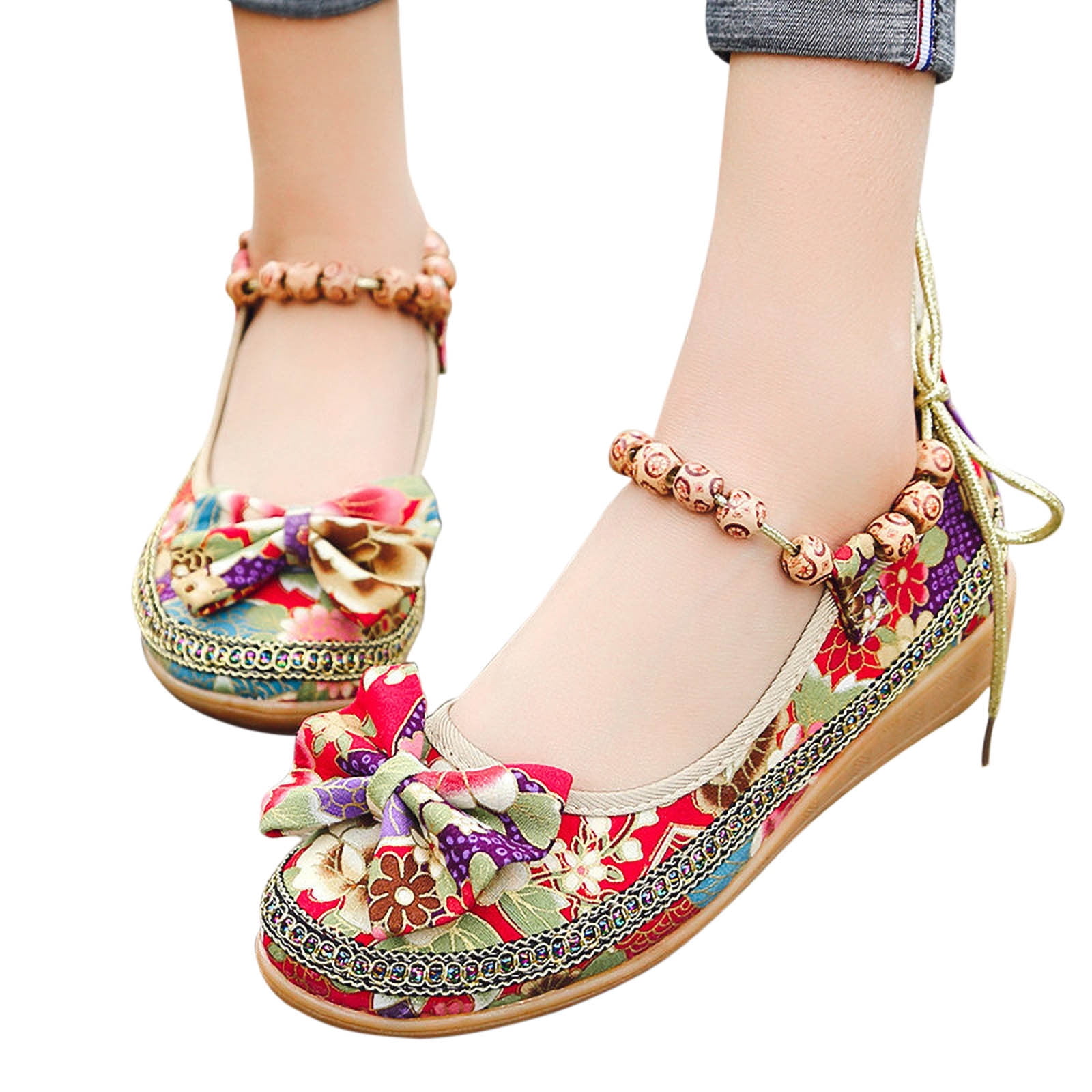 WQJNWEQ Women's Flats Shoes Leisure Floral Print Tribal Style Ankle ...
