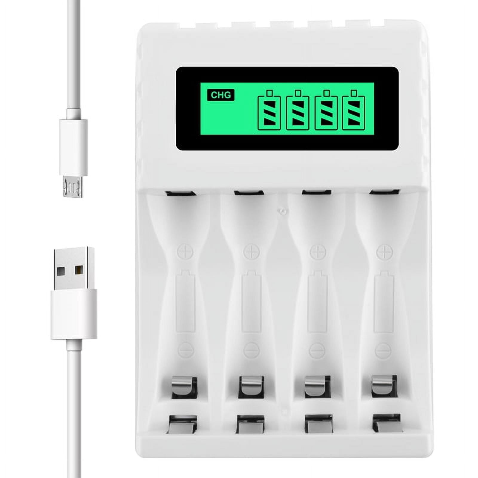 WQNZMADO Smart Intelligent LCD Display Battery Charger with 4 Slots for ...