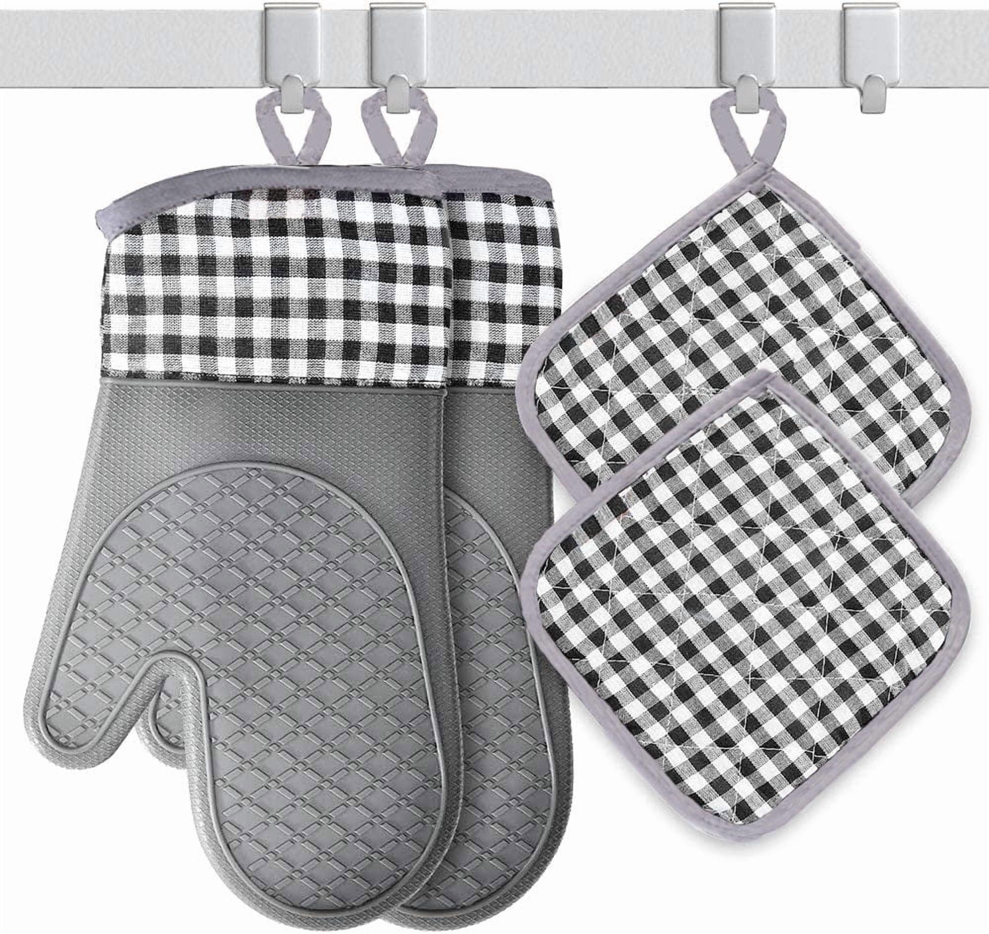 WQQQW Silicone Oven Mitts and Pot Holders, Non-Slip Heat Resistant ...