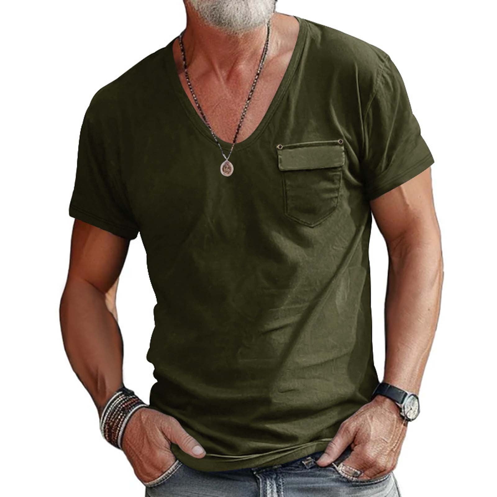 WQQZJJ 2025 Summer Saving Men's Henley Short Sleeve Shirt Cotton ...