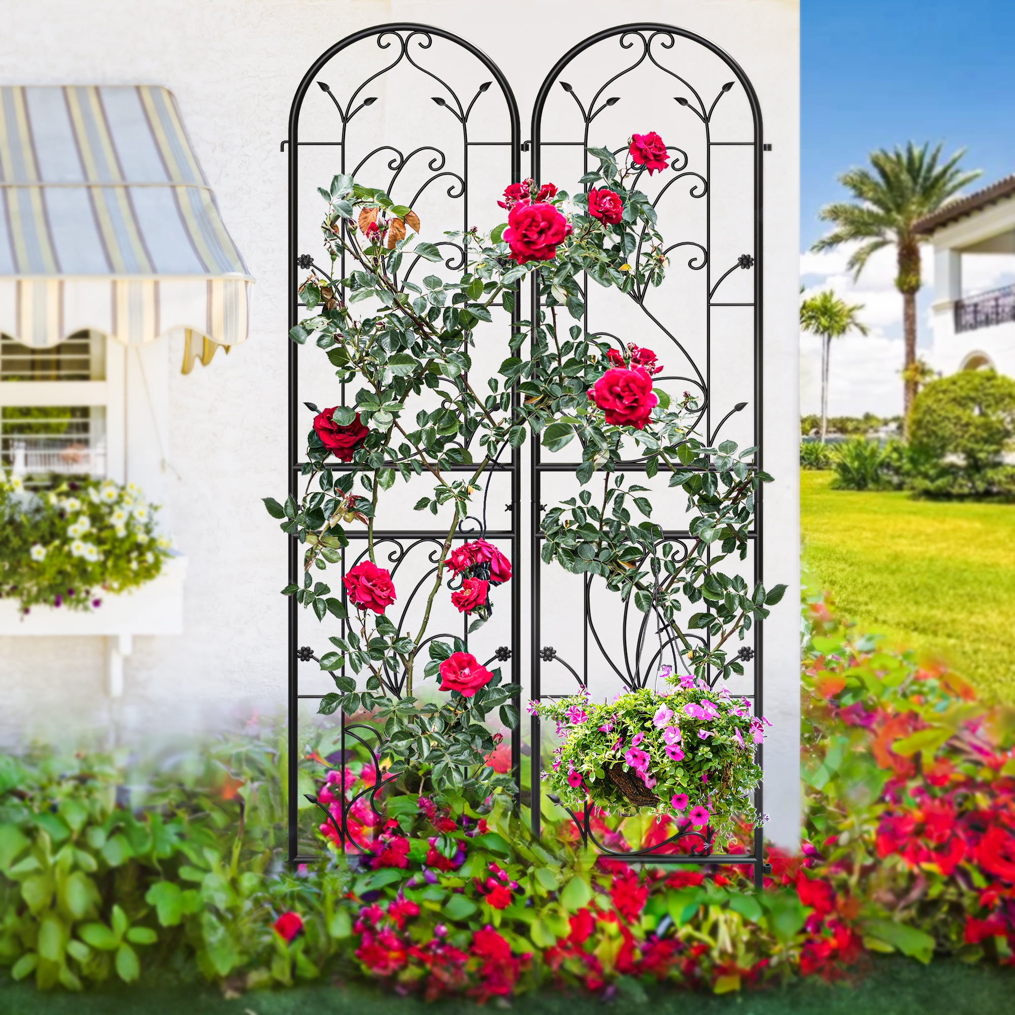 WQQi 2 Pack 87x20in Trellises Outdoor Metal Coated Rustproof Garden ...