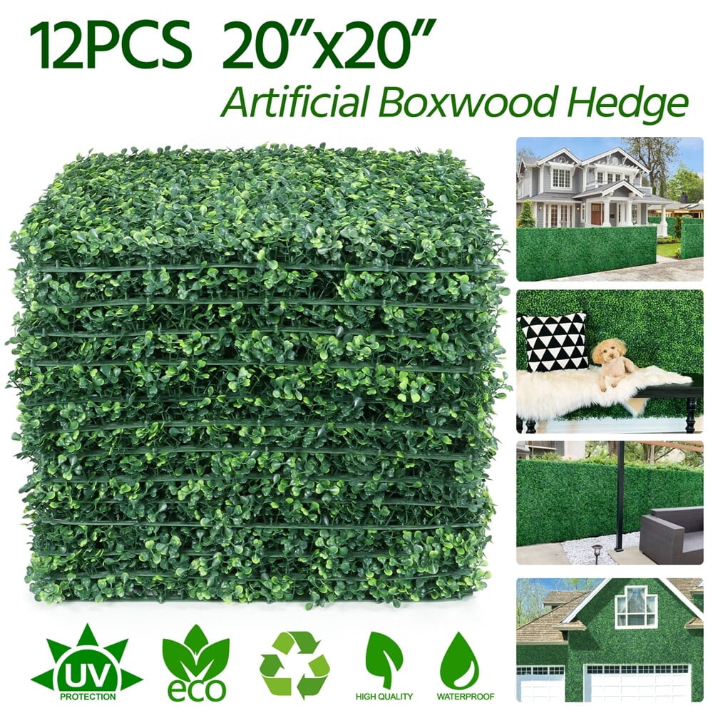 WQQi 20x20" Artificial Boxwood Wall Hedge Mat Plant Panels Grass Fence ...