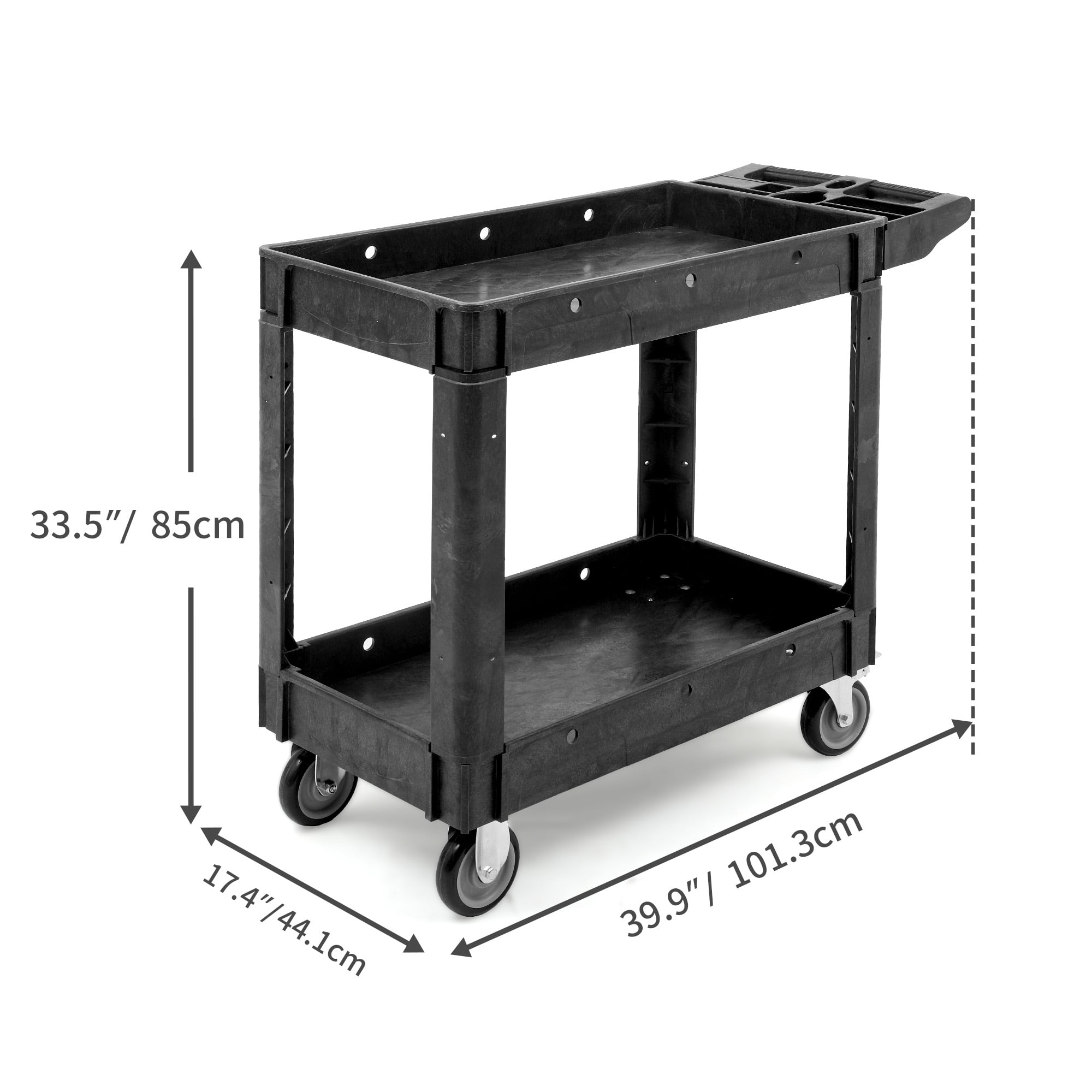 WQQi 550 lbs Capacity Utility Cart 2 Shelf Rolling Storage Plastic ...