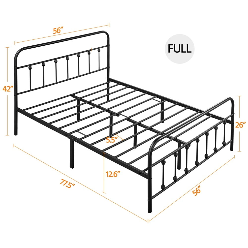 WQQi Classic Metal Platform Bed Frame w/ Headboard and Footboard ...
