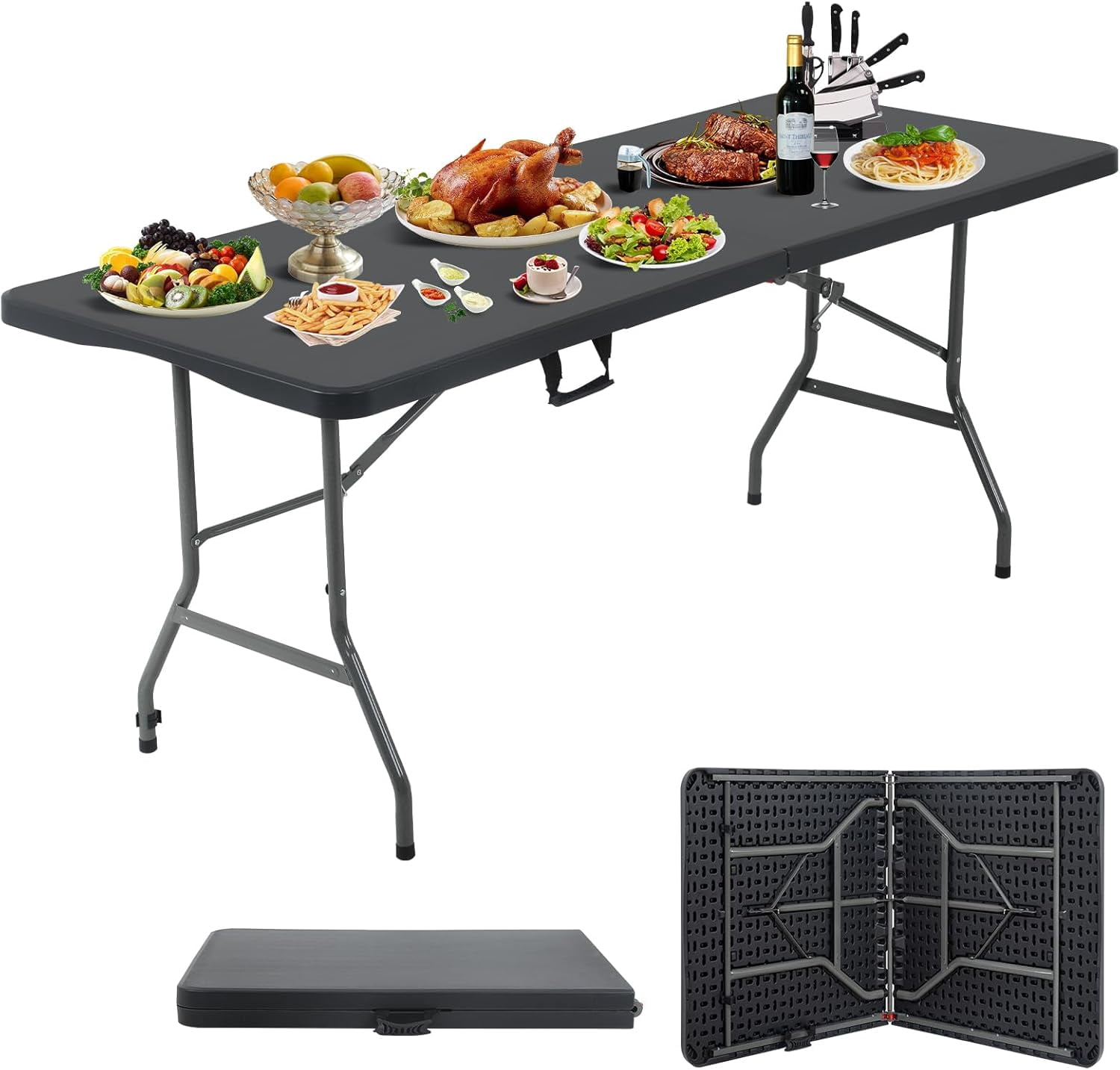 WQQi Folding Table 6 Ft Heavy Duty Fold Up Table Camping Working Table ...
