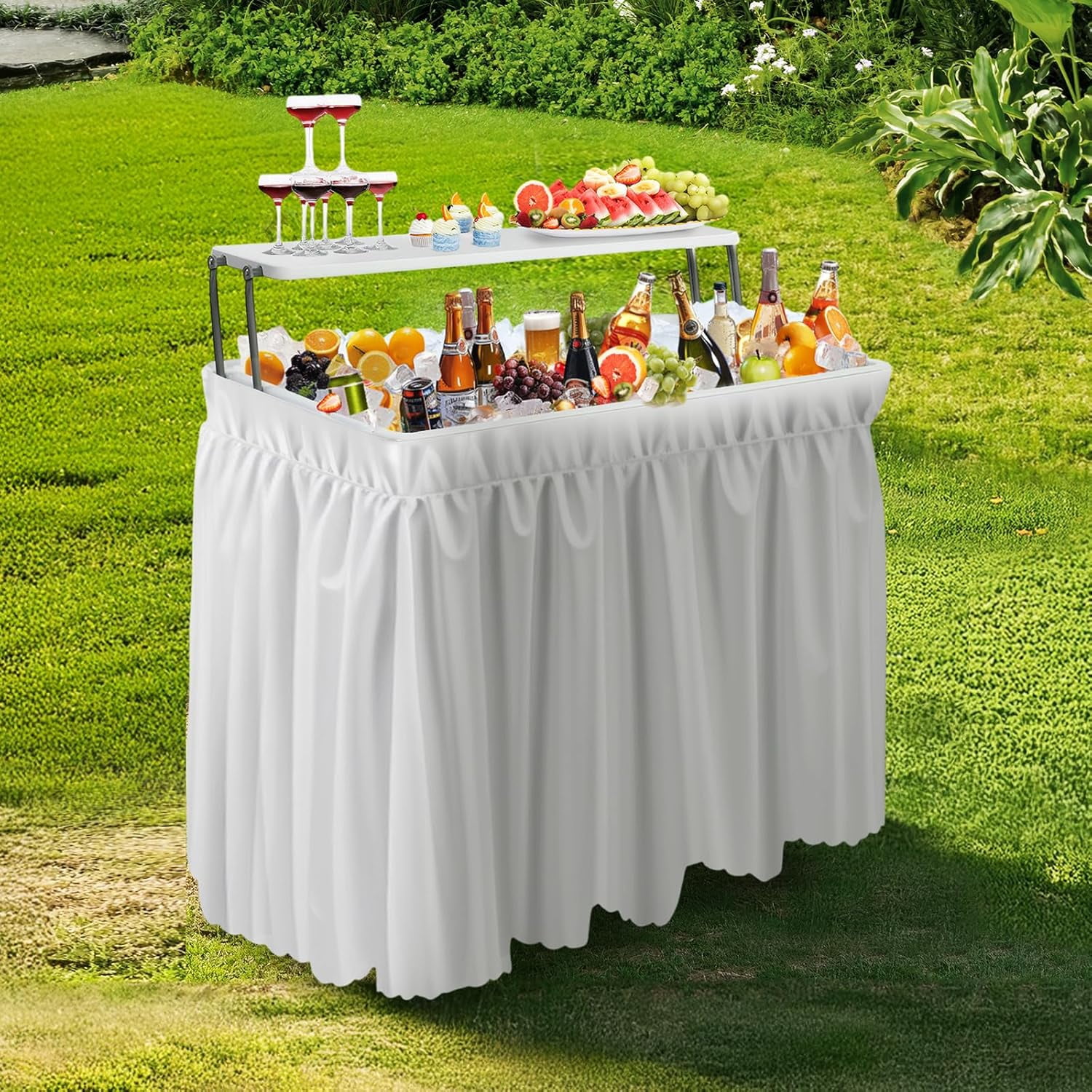 WQQi Ice Table with Extra Storage Shelf, Portasble Cooler Side Table ...