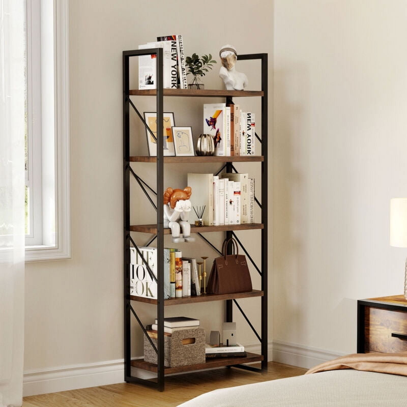 WQQi Industrial Shelf Wood Bookcase Bookshelf Storage Display Rack Book ...