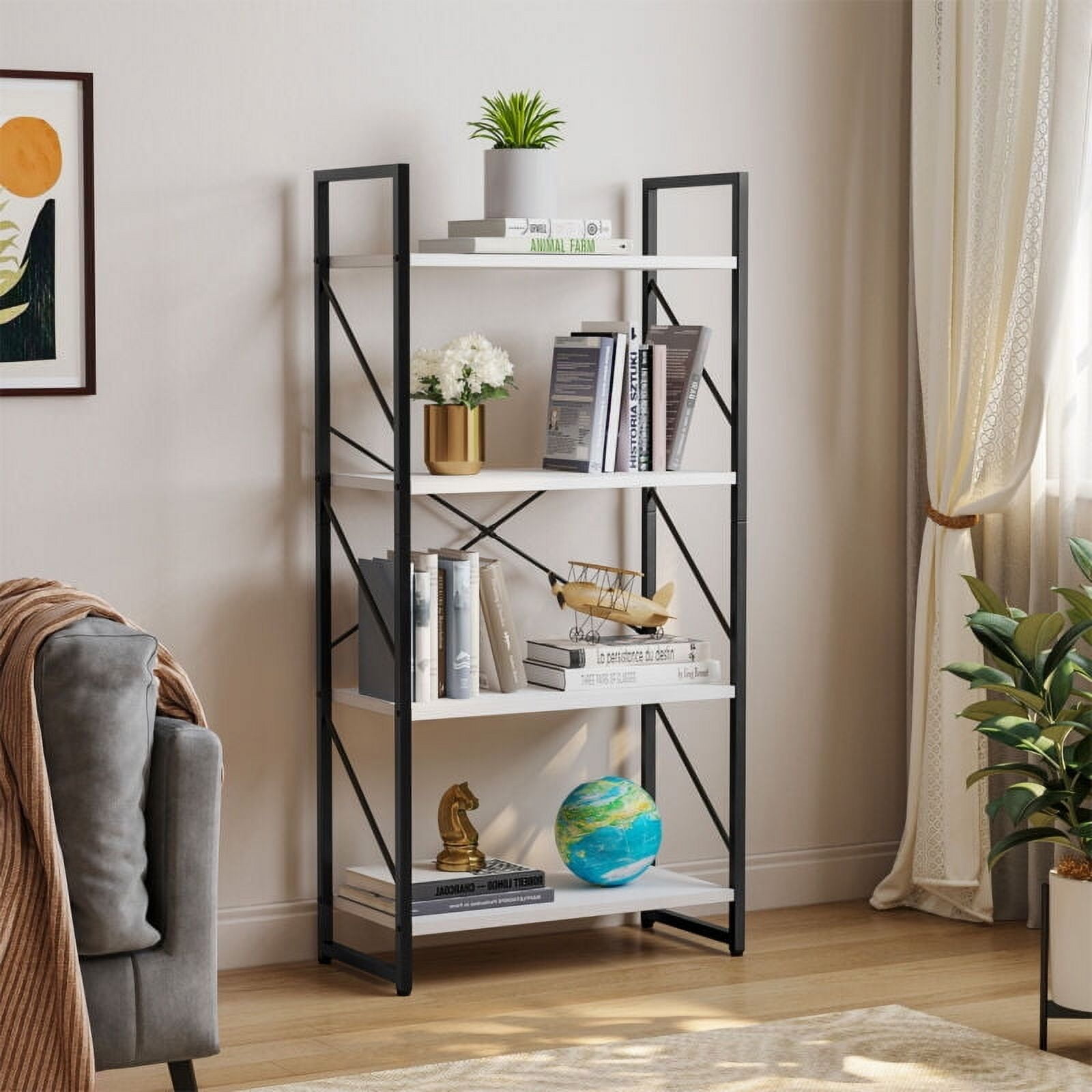 WQQi Industrial Shelf Wood Bookcase Bookshelf Storage Display Rack Book ...