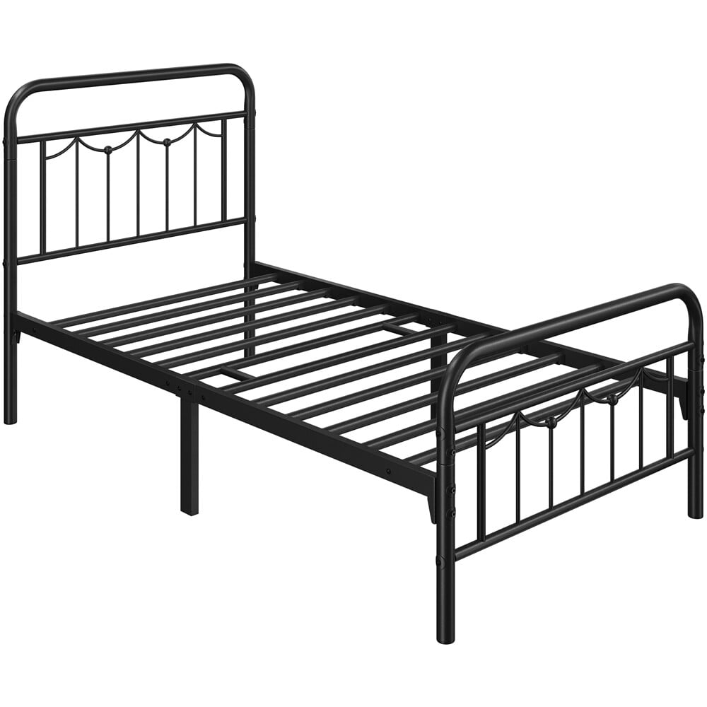 WQQi Twin Metal Bed Frame with Vintage Headboard and Footboard Black ...